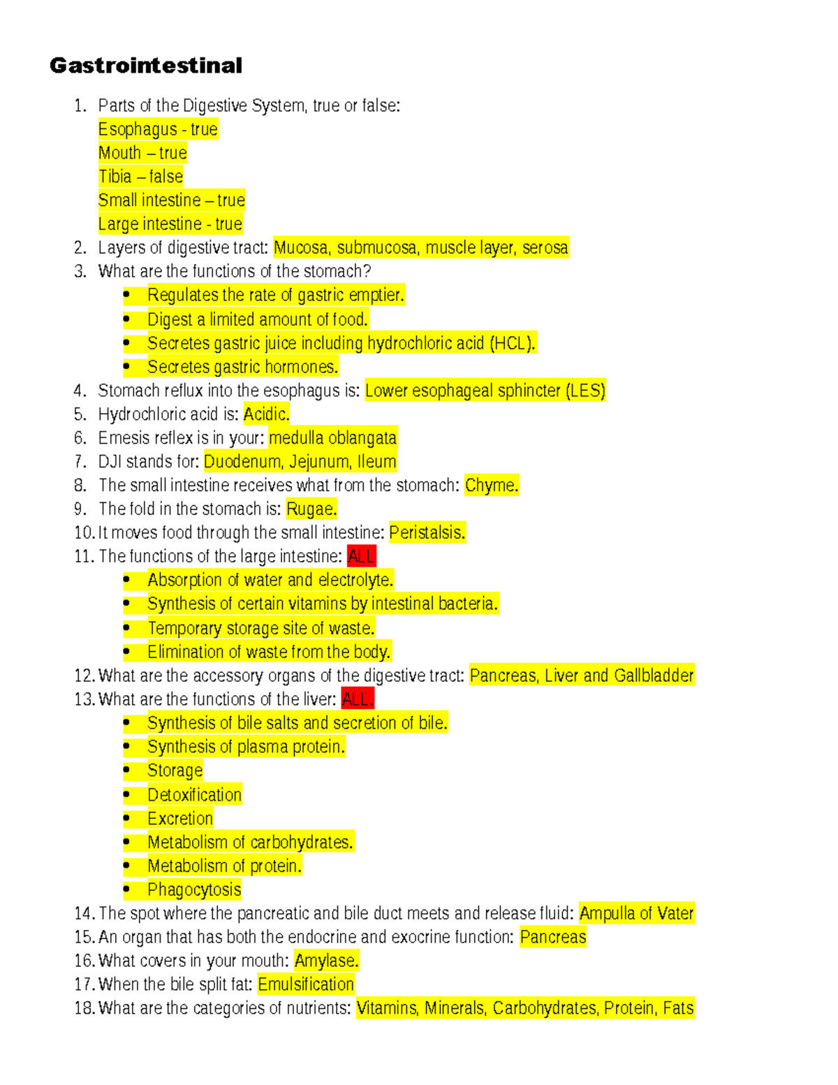 Gastrointestinal - Parts of the Digestive System, true or false ...