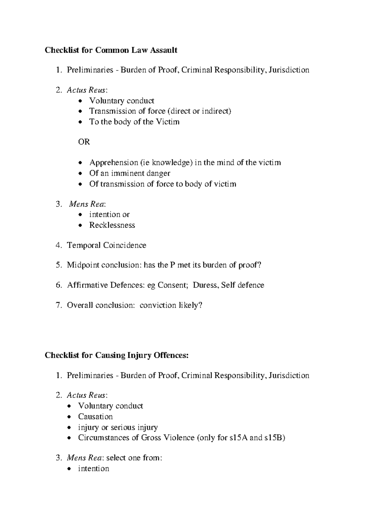 NFO checklists - checklist for non fatal offences - Checklist for ...