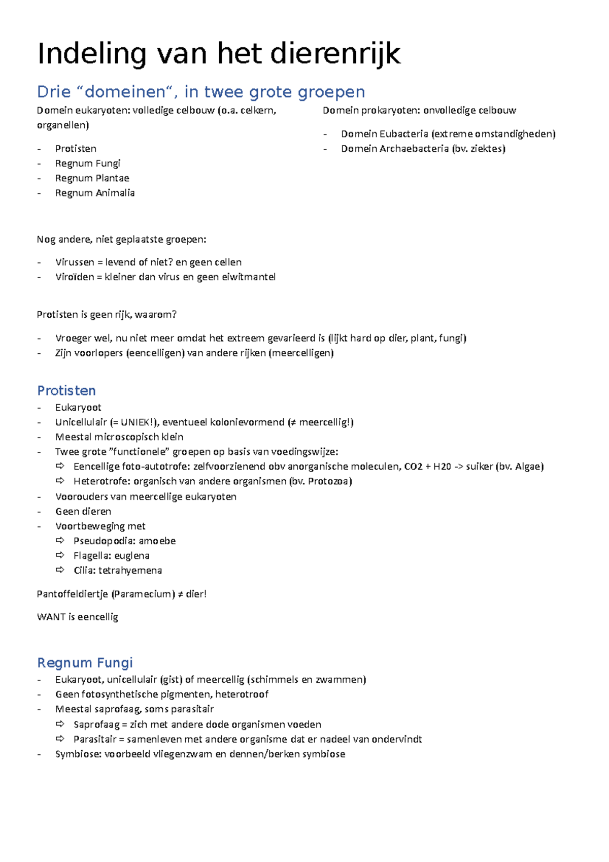 Indeling van het dierenrijk - celkern, organellen) Protisten Regnum ...