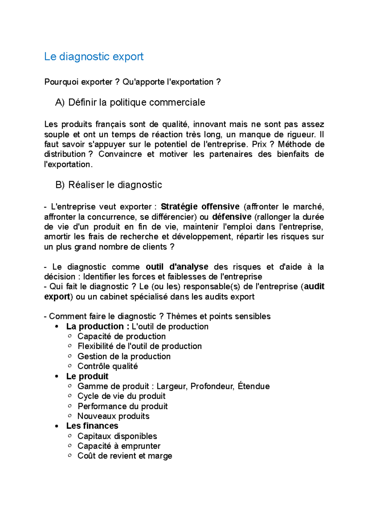 Le diagnostic export - Le diagnostic export Pourquoi exporter? Qu ...