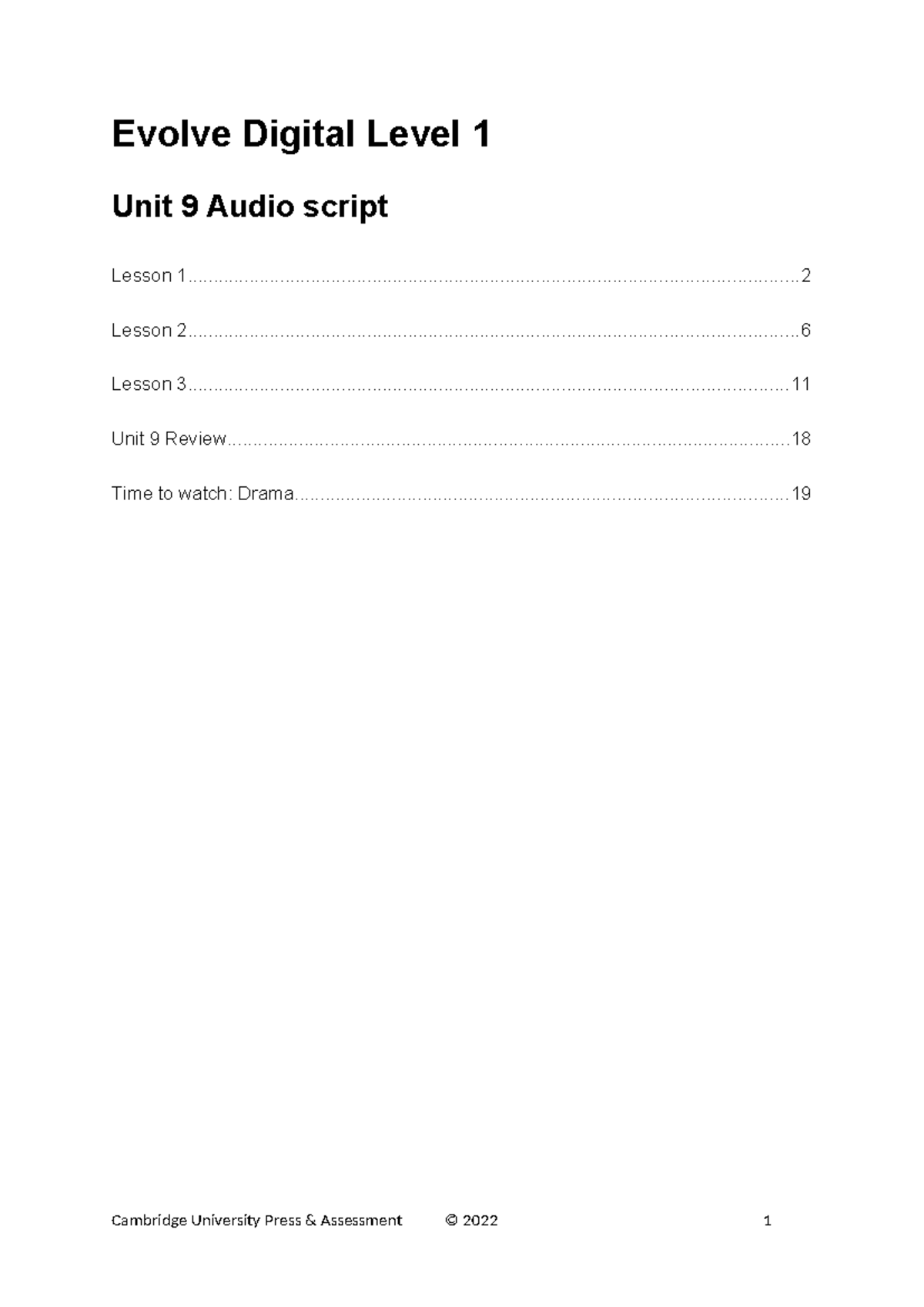Evolve Digital Level 1 Students Course Unit 9 Audio script - Unit 9 Audio script Evolve Digital ...