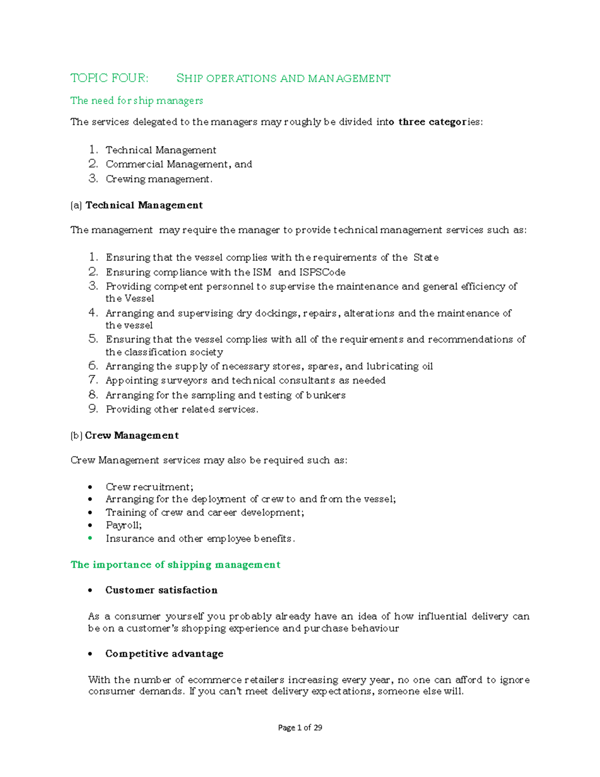 Shipping principles notes set 2 - TOPIC FOUR: SHIP OPERATIONS AND ...