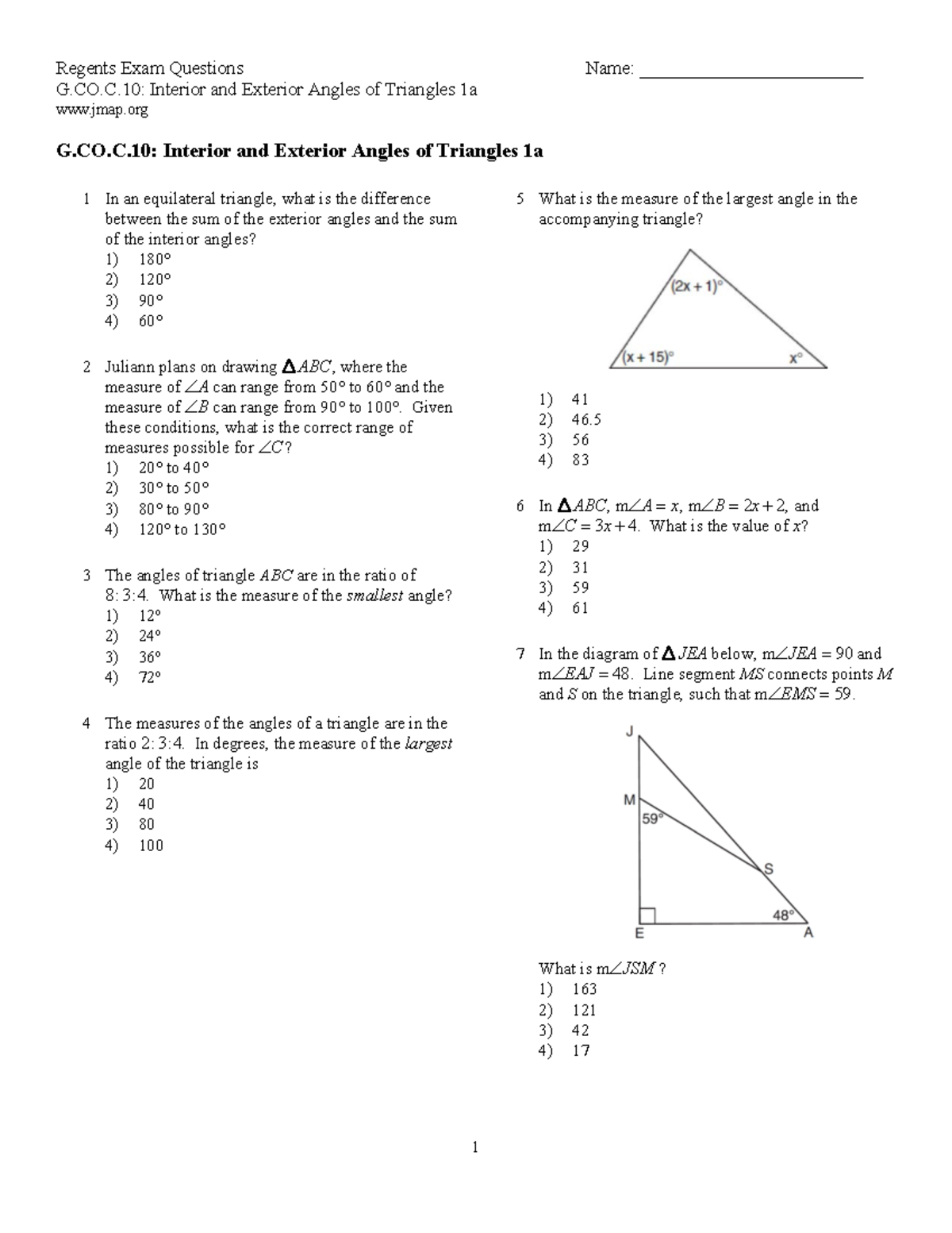 PDF document - Algebra 1 - Regents Exam Questions Name ...