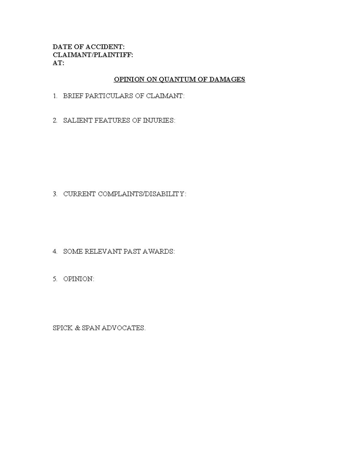 Quantum Assesment Form - Civil Litigation - DATE OF ACCIDENT: CLAIMANT ...