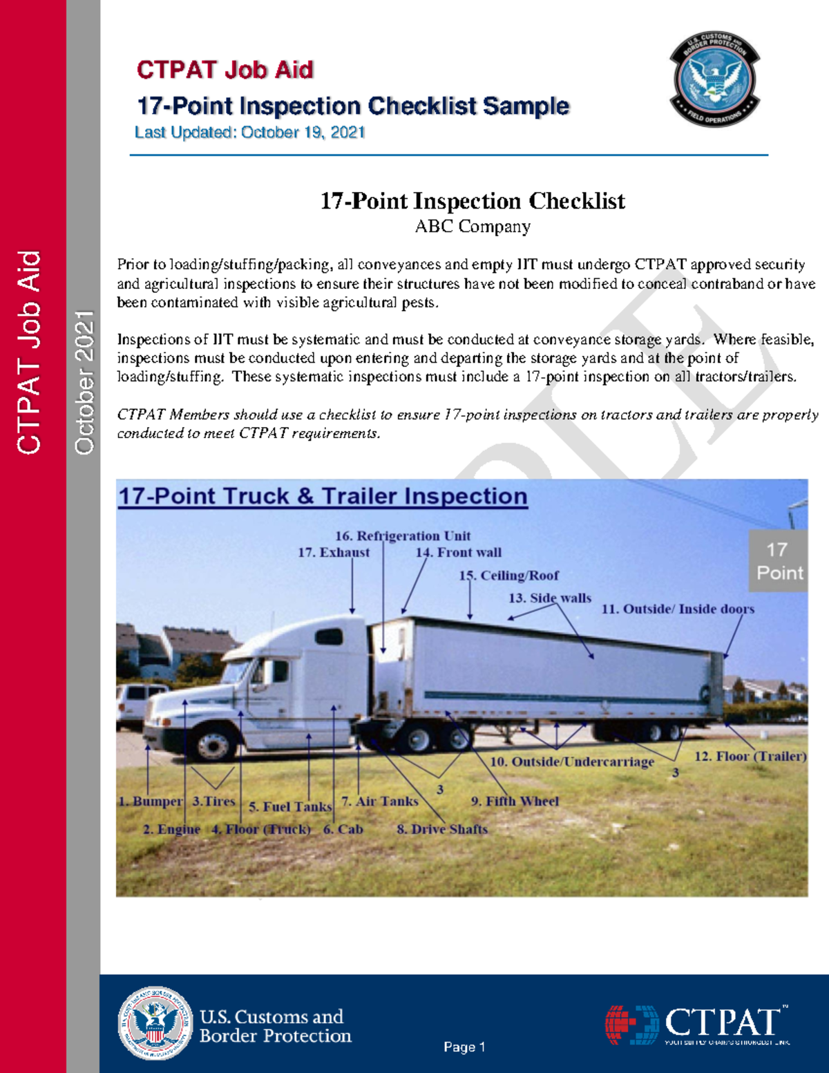 Ctpat Job Aid - 17-Point Inspection Checklist Sample - October 2021 ...