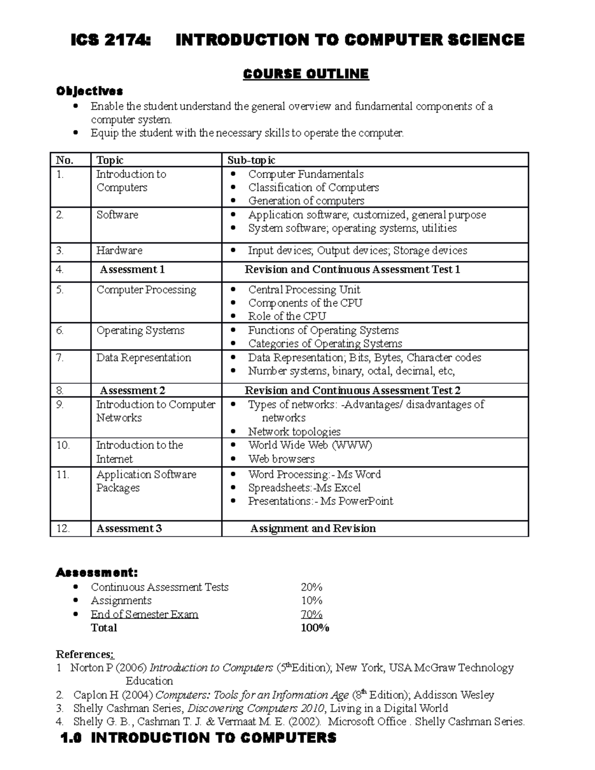 ICS 2174 Intro to Computer Science 2023 - ICS 2174: INTRODUCTION TO COMPUTER SCIENCE COURSE ...