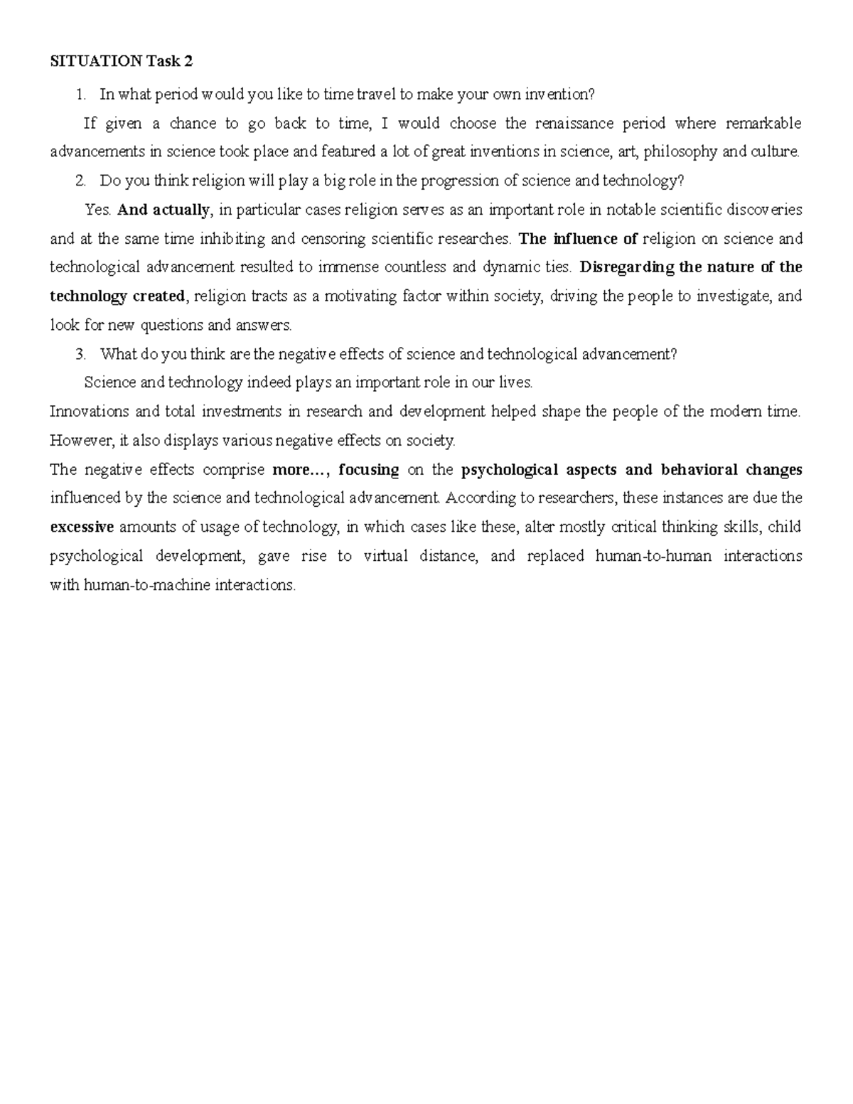 Estrera, EG- Video lines - SITUATION Task 2 In what period would you ...