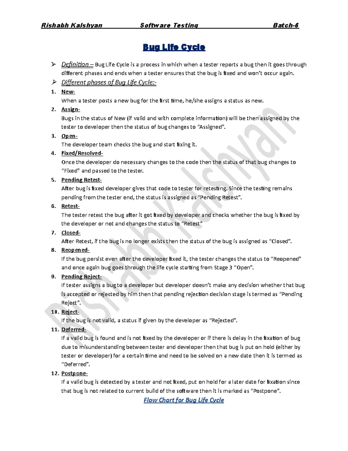 Notes on Bug Life Cycle - Rishabh Kalshyan Software Testing Batch- Bug ...