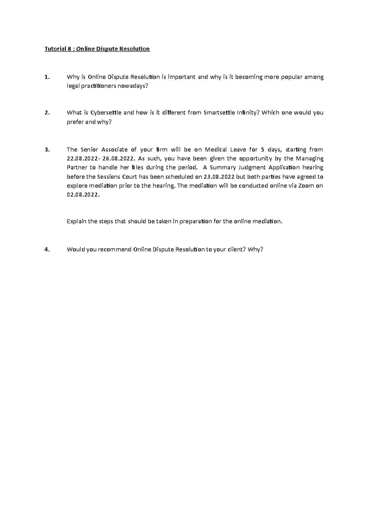 Tutorial 8 - ADR TUTO 8 QUESTION - Tutorial 8 : Online Dispute ...