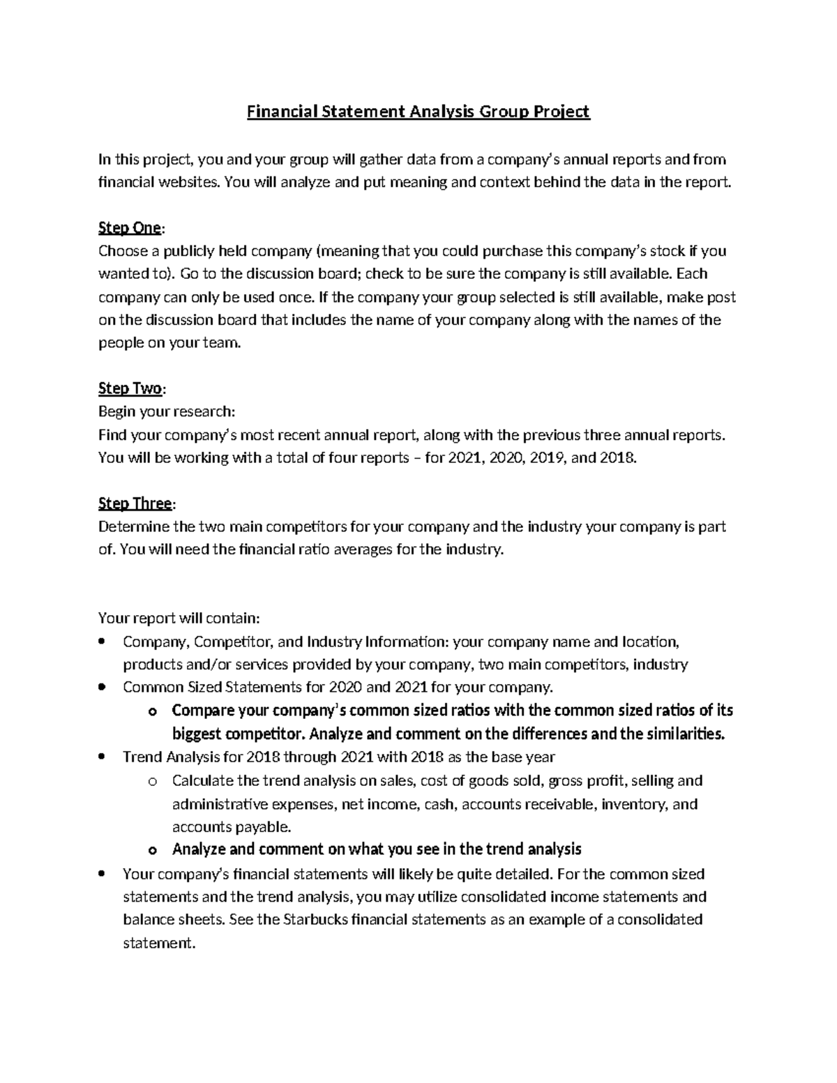 Financial Statement Analysis Group Project - You will analyze and put ...