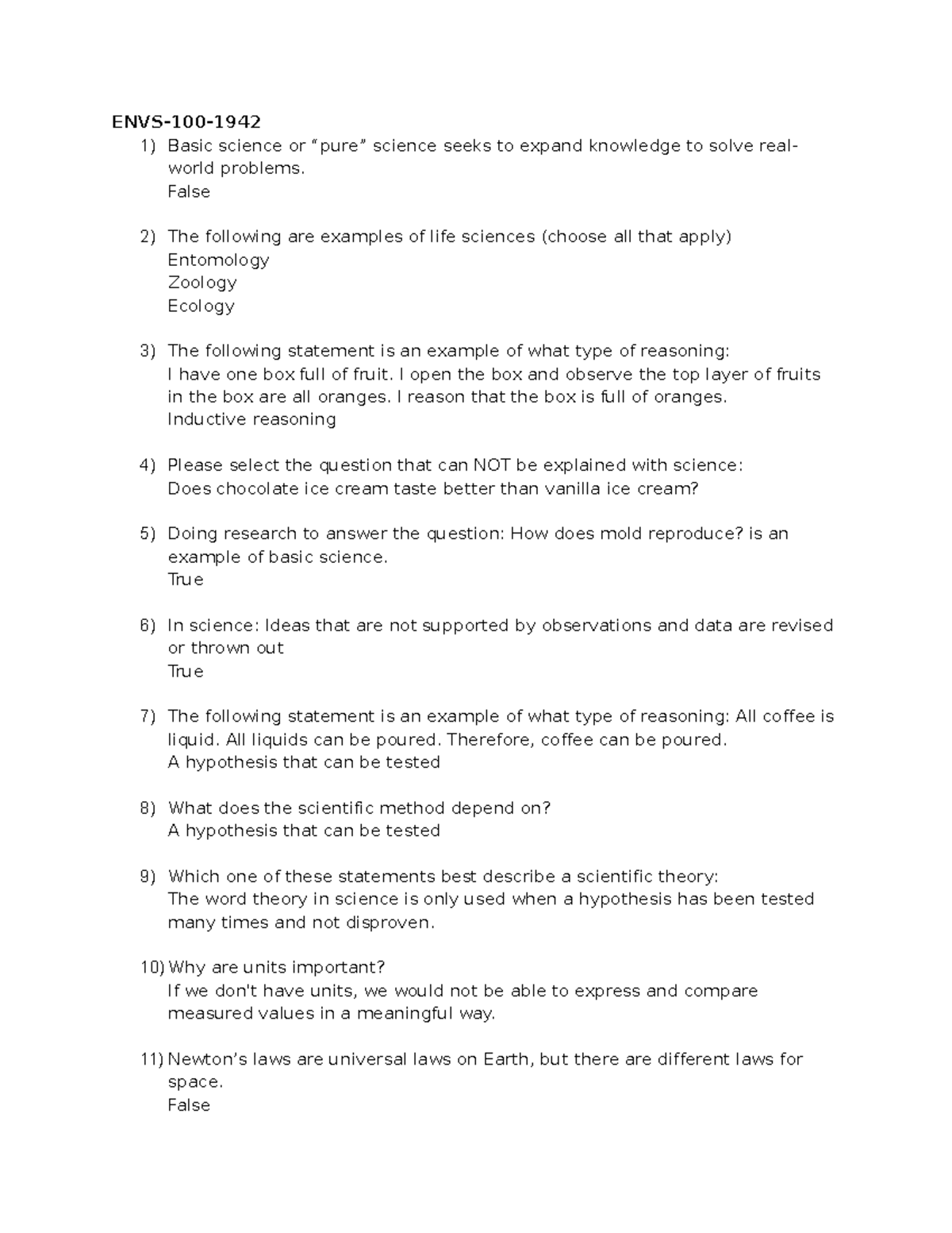 Exam 1 - First exam of the semester for environmental science. - ENVS ...