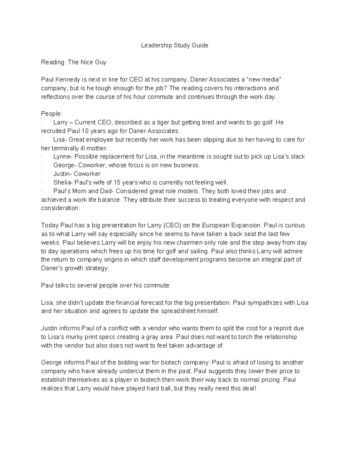 Leadership Study Guide - Leadership Study Guide Reading: The Nice Guy ...