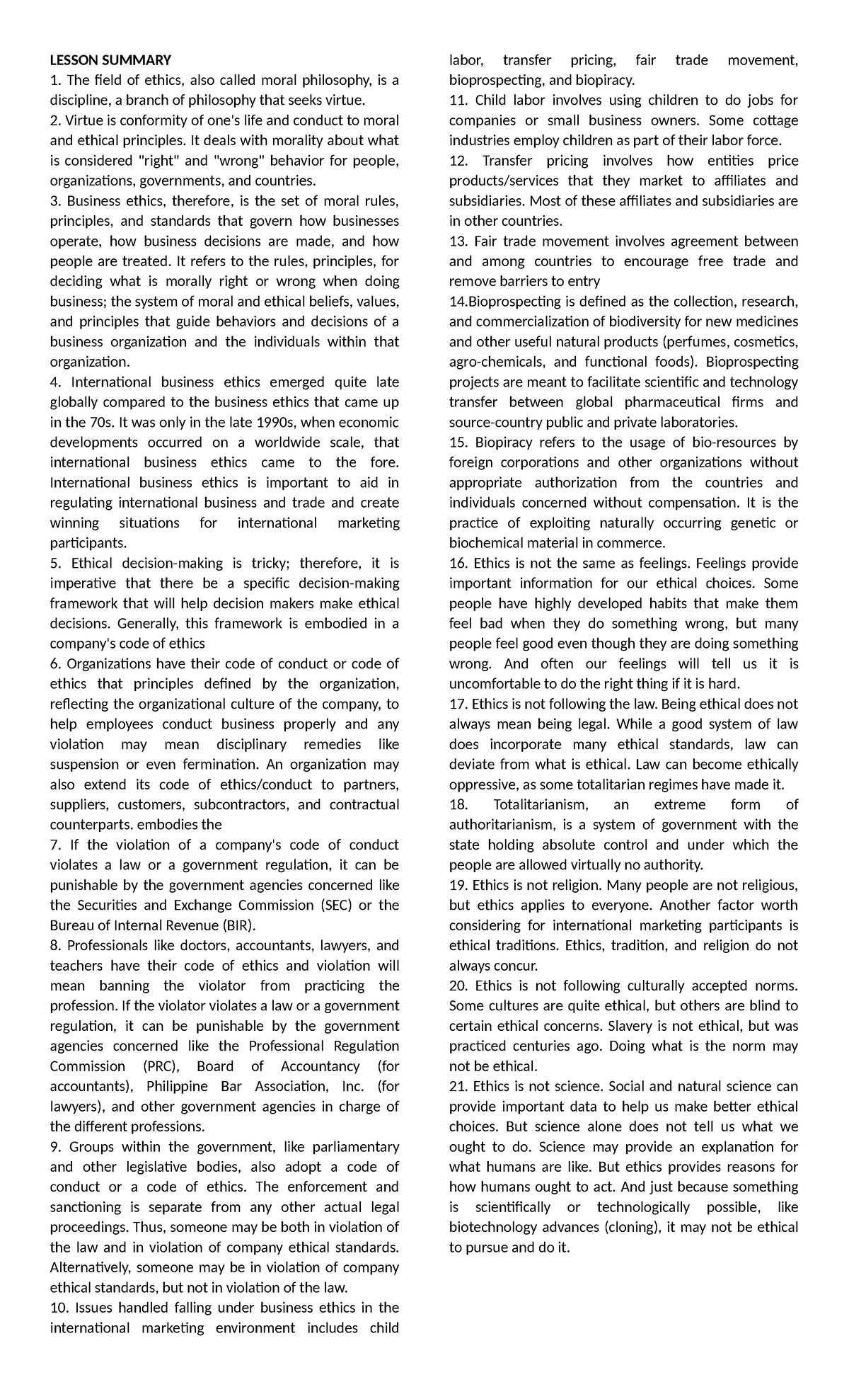 IBT- Chapter-8 - Summary BS Accountancy - LESSON SUMMARY The field of ethics, also called moral ...