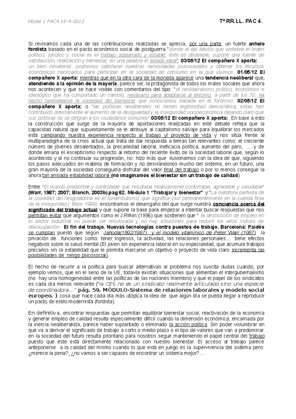 Model 1 PAC4 - PAC 4 - Model 1 PAC4 18-4-2012 Tª RR. PAC 4. Si ...