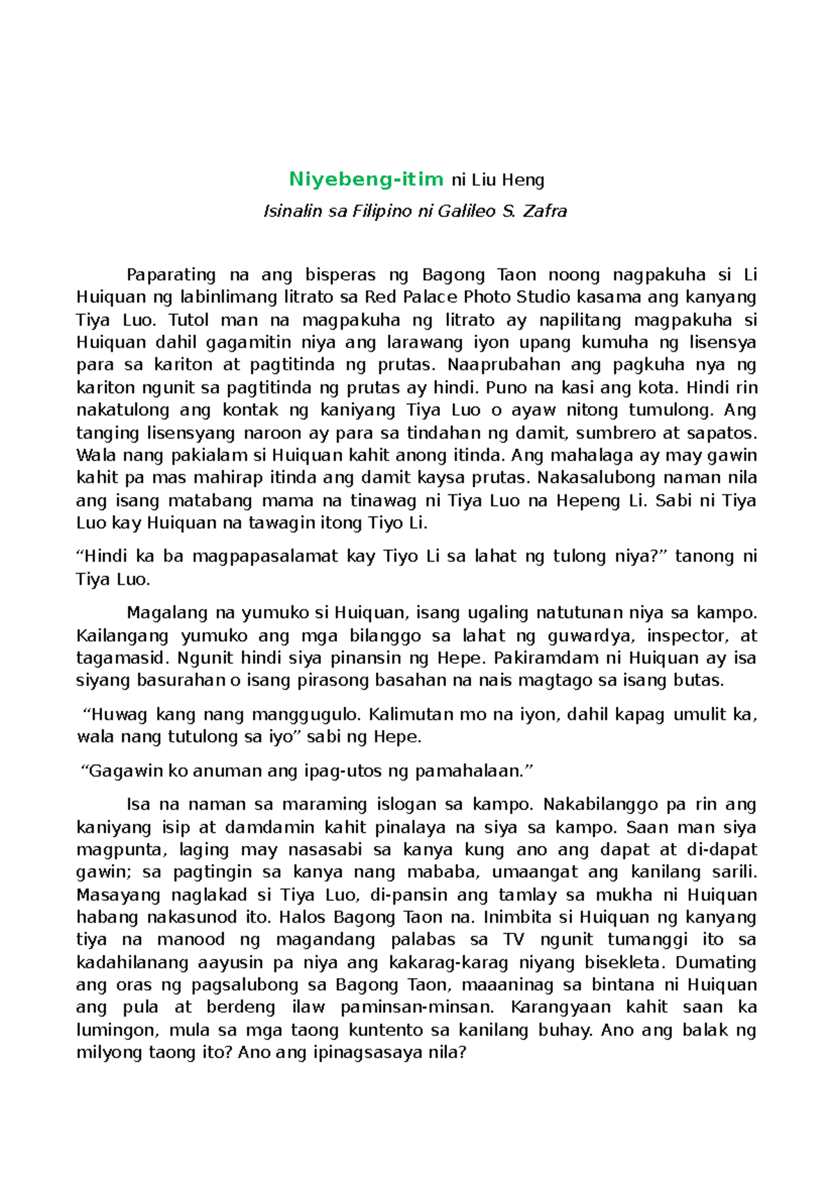 Niyebeng Itim - Copy - Summary Secondary Education - Niyebeng-itim ni ...