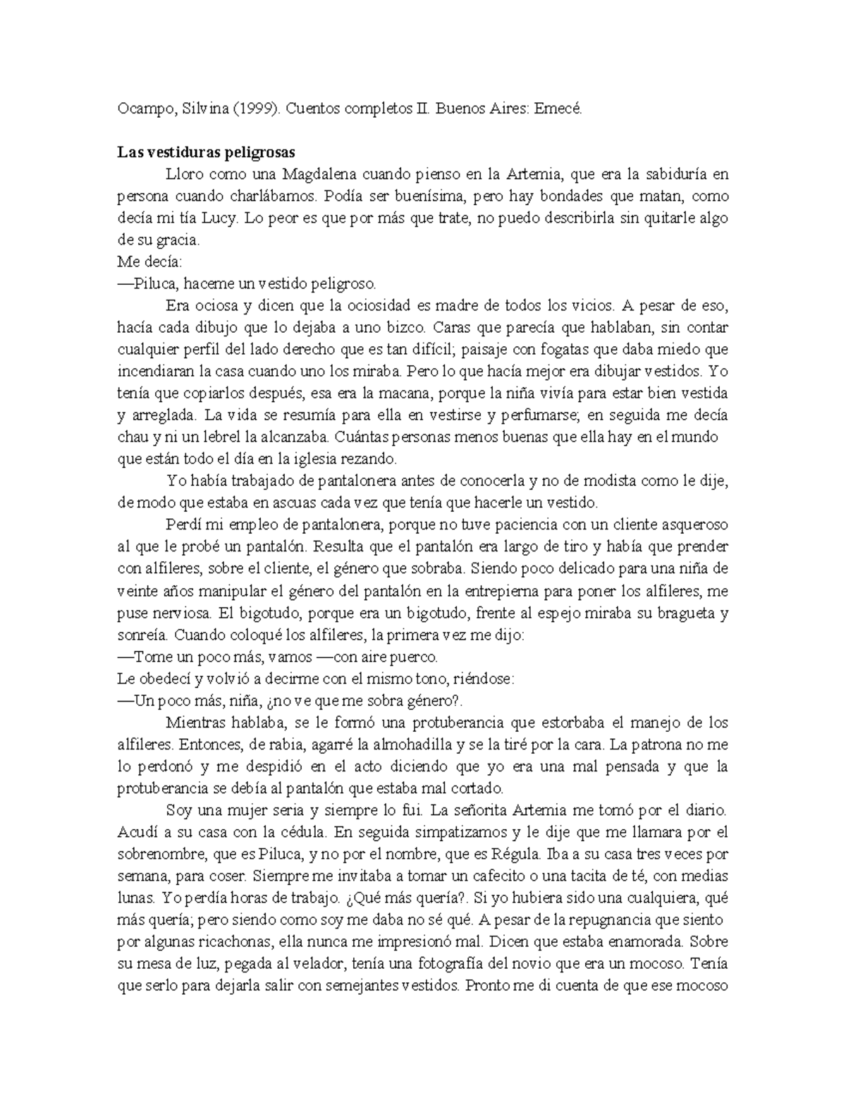 C3 Ocampo S - mqqd - Ocampo, Silvina (1999). Cuentos completos II ...