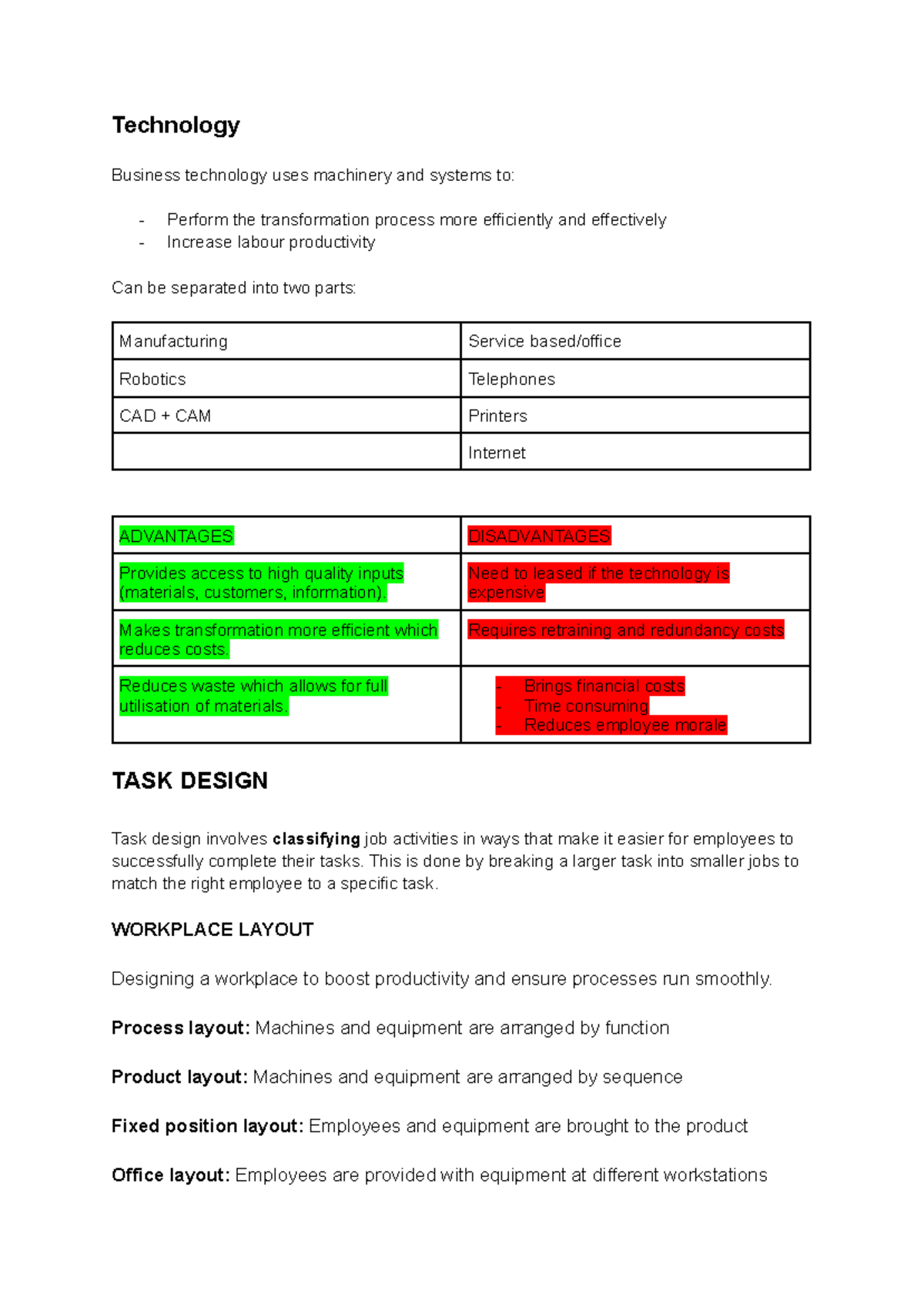 Technology, task design & process layout - Technology Business ...