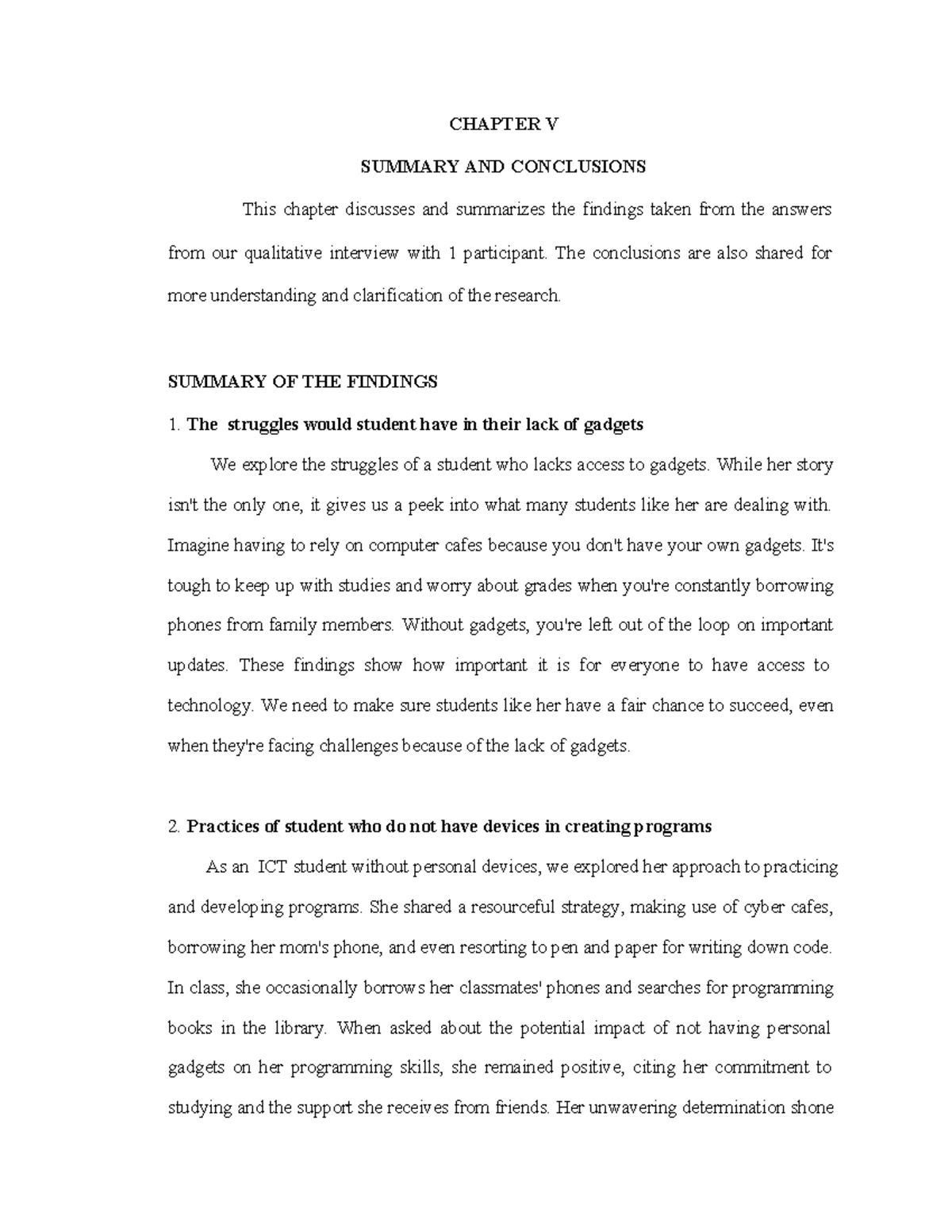 Chapter V - research - CHAPTER V SUMMARY AND CONCLUSIONS This chapter ...