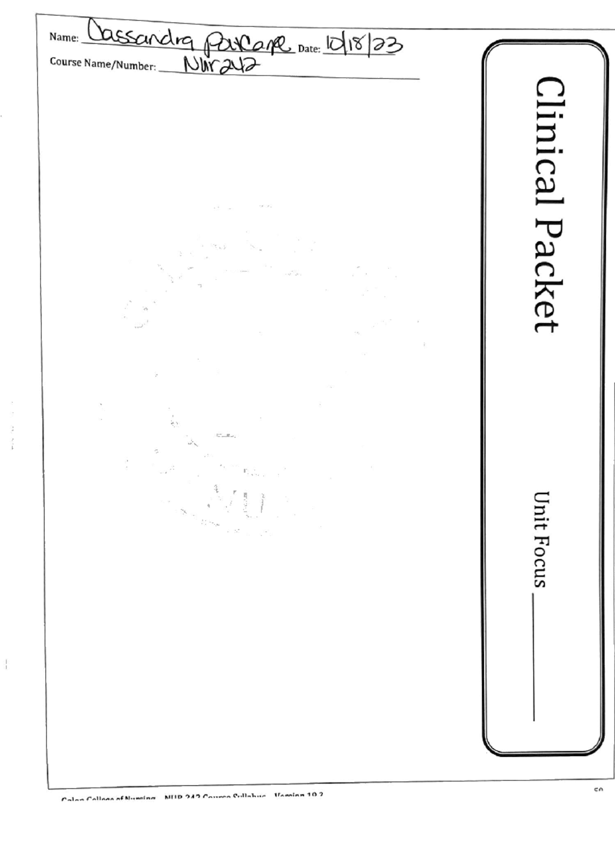 2023-10-20 19-25 - Clinical packet - NUR 242 - Studocu
