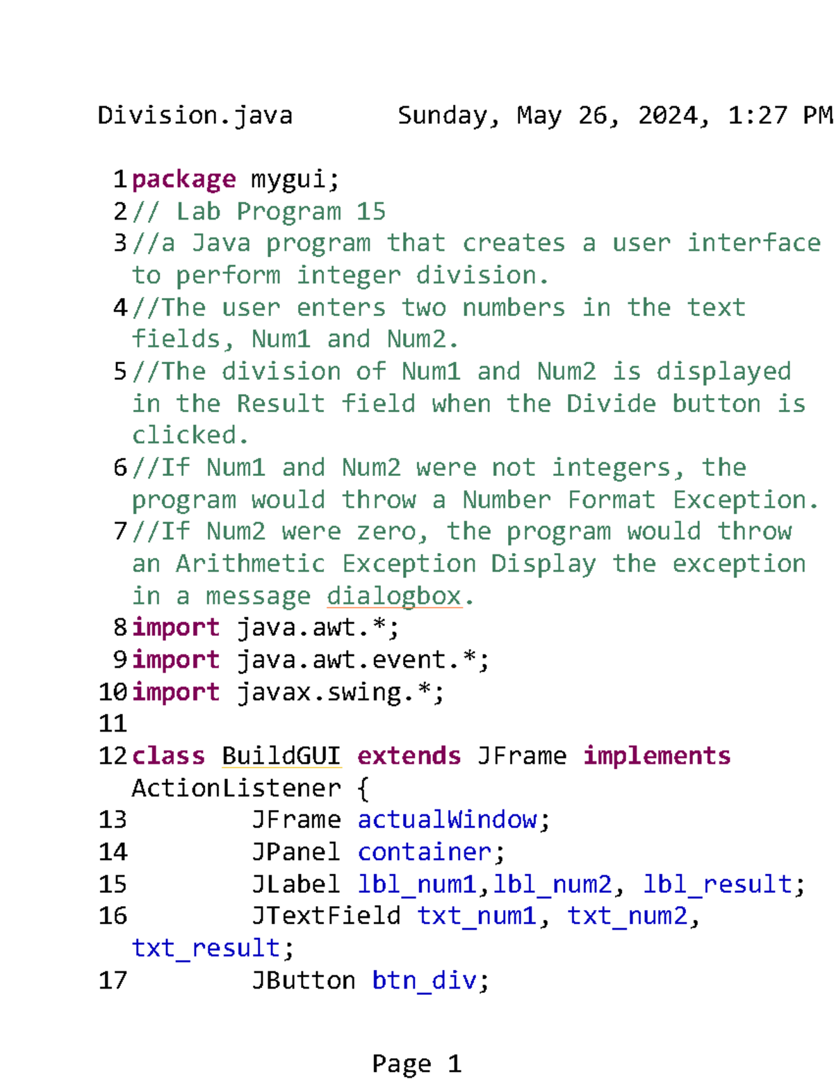 Java Lab Program 15 J15 1 Package Mygui 2 Lab Program 15 3 A
