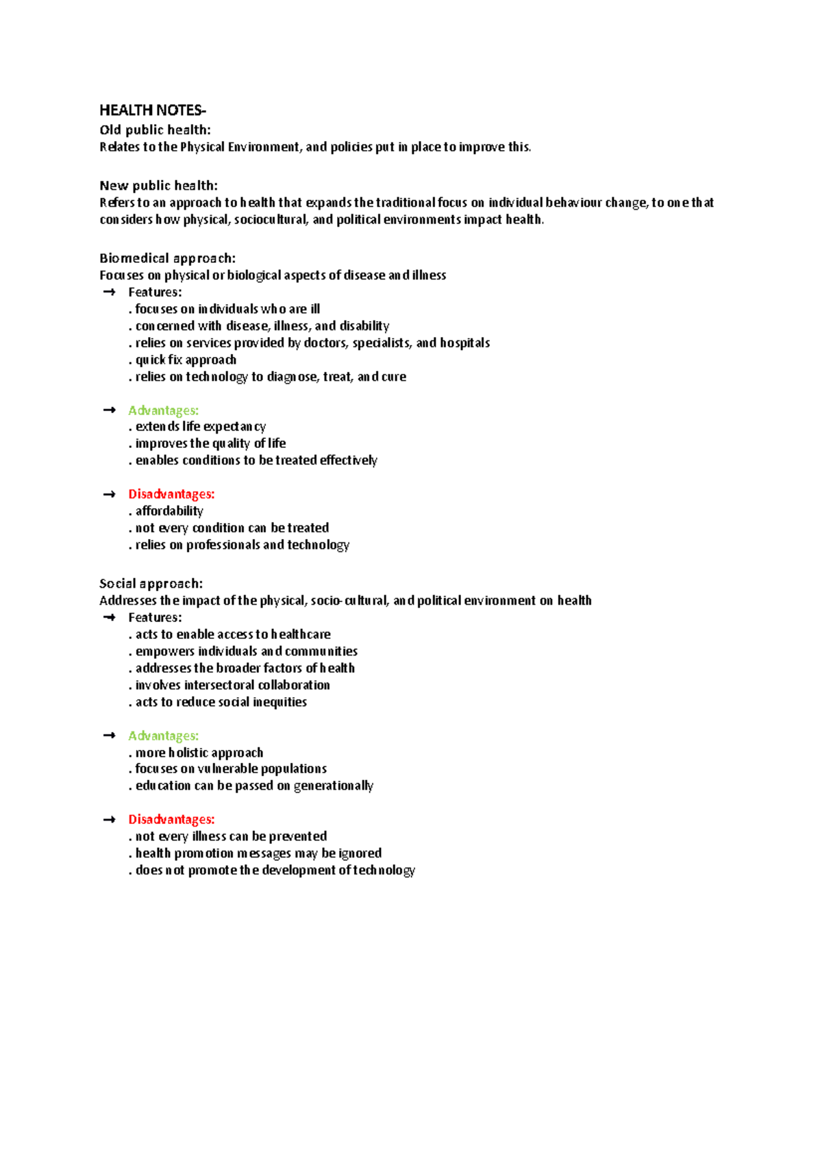 Health Notes - HEALTH NOTES- Old public health: Relates to the Physical ...