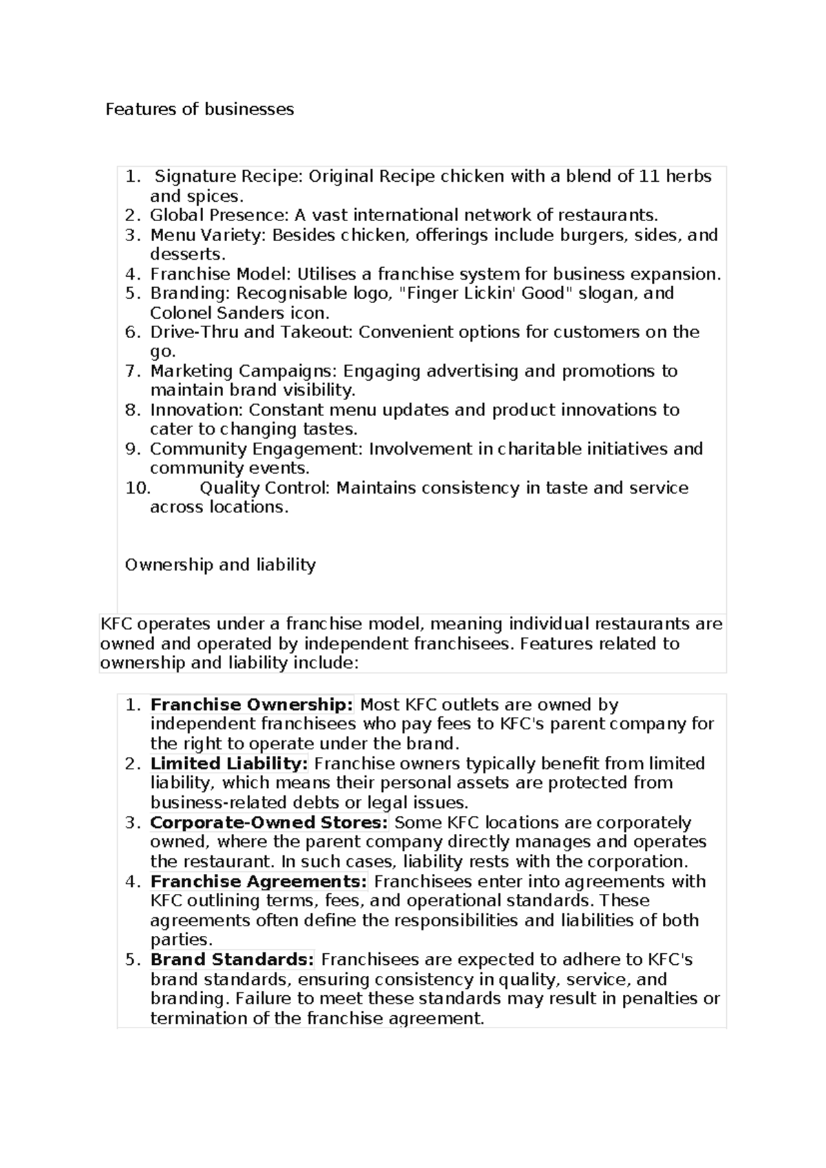 Ahahahahh - hgggg - Features of businesses 1. Signature Recipe ...