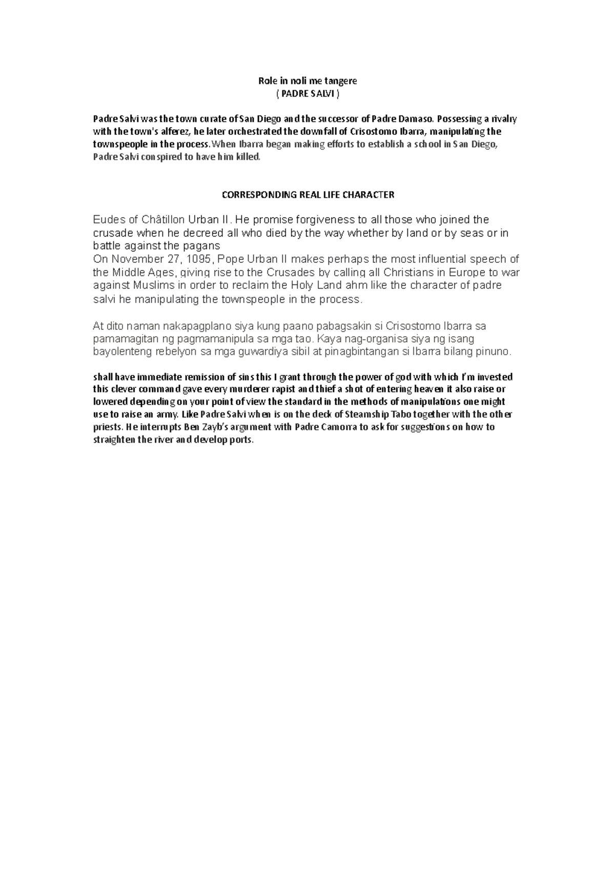 Role in noli me tangere - dad - Role in noli me tangere ( PADRE SALVI ...