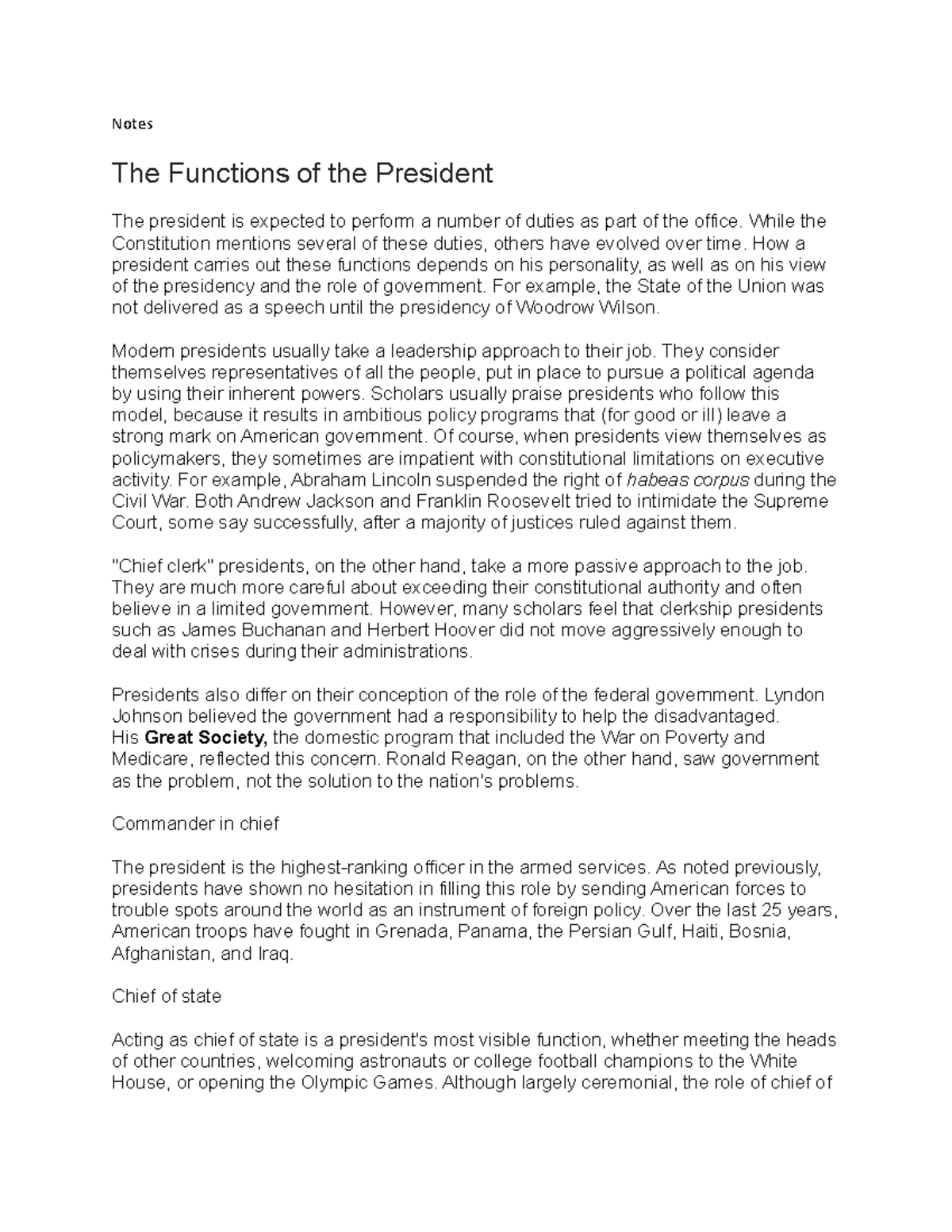 Document 90 - white house - Notes The Functions of the President The ...
