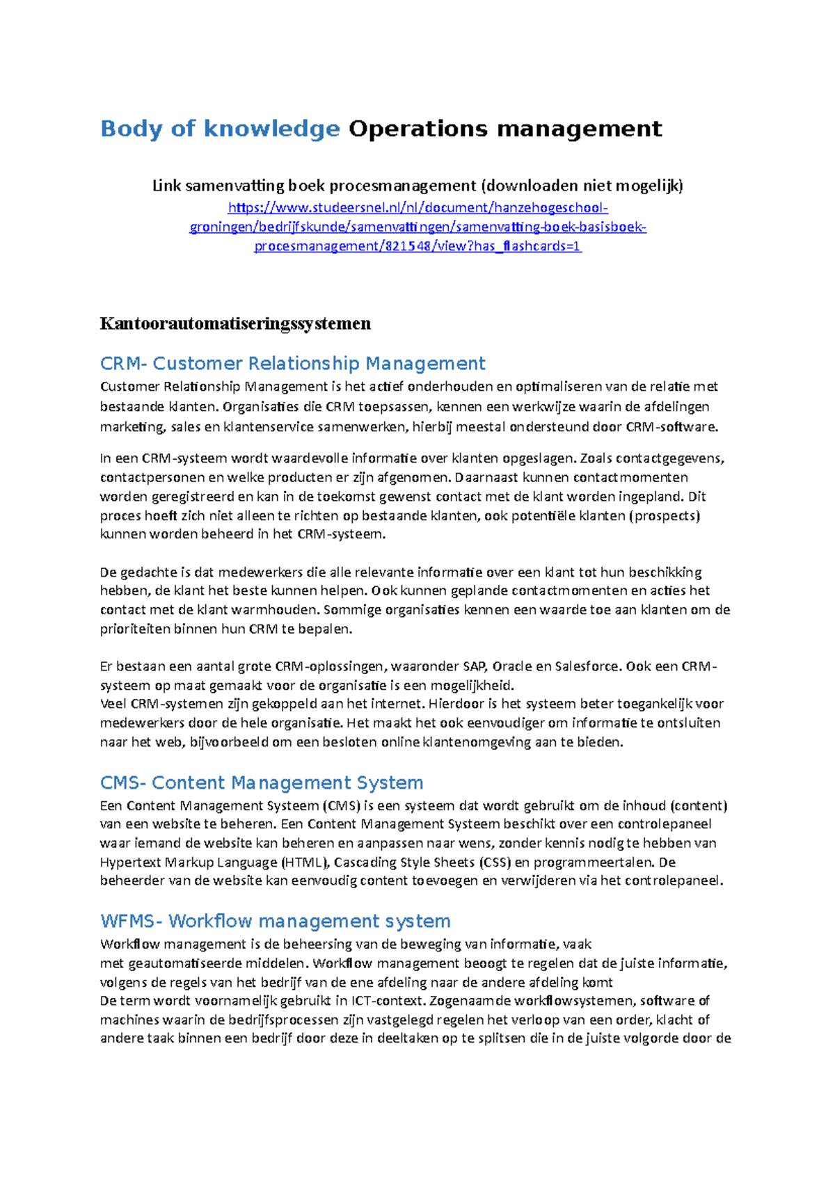 Operations management - Body of knowledge Operations management Link ...