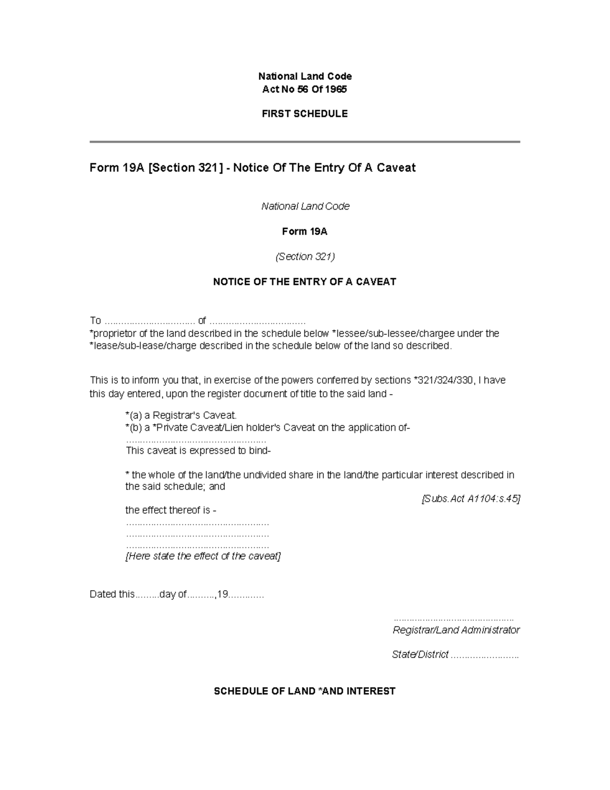 FORM 19A [ Section 321] - template form 19A - National Land Code Act No ...