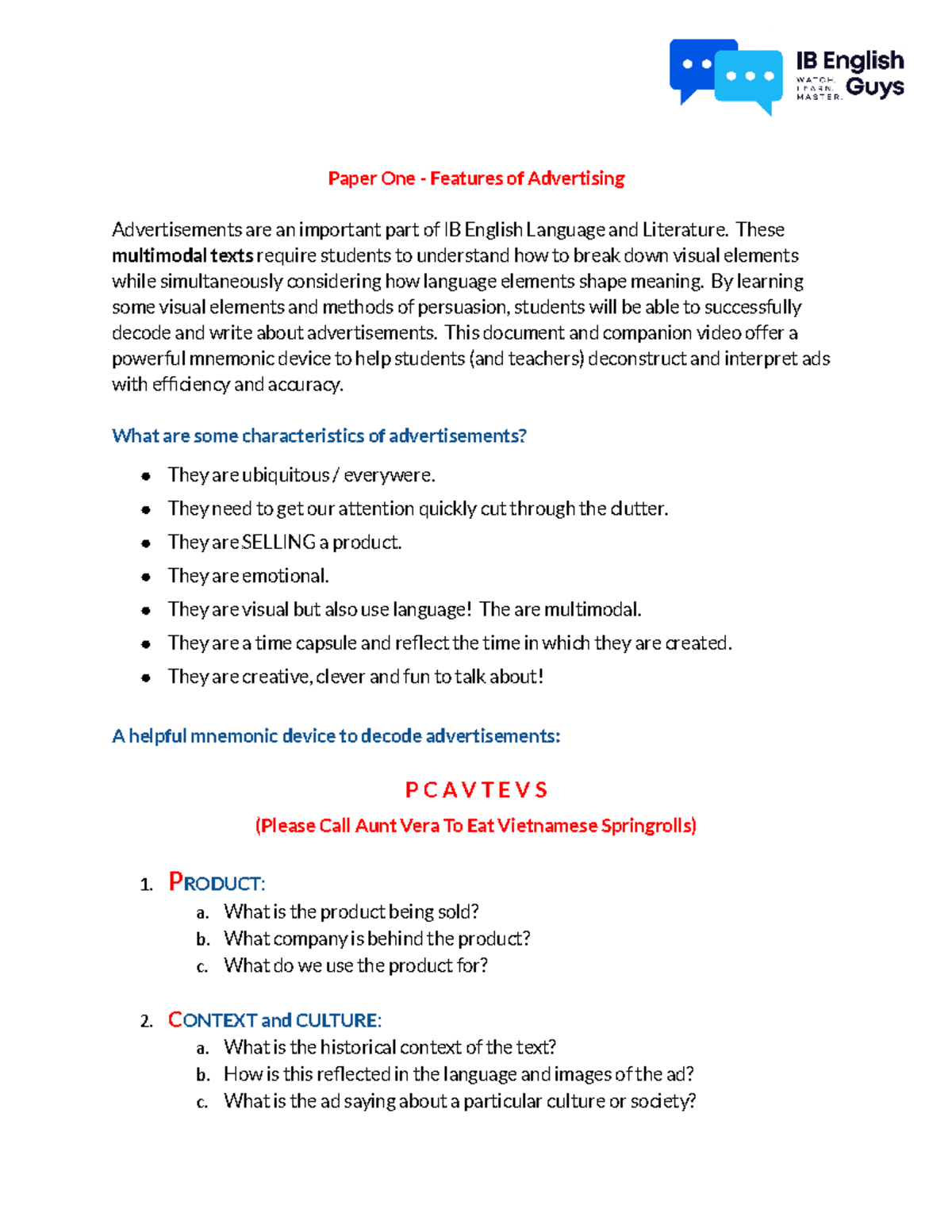 Paper One - How to Analyze Advertisements - Paper One - Features of ...