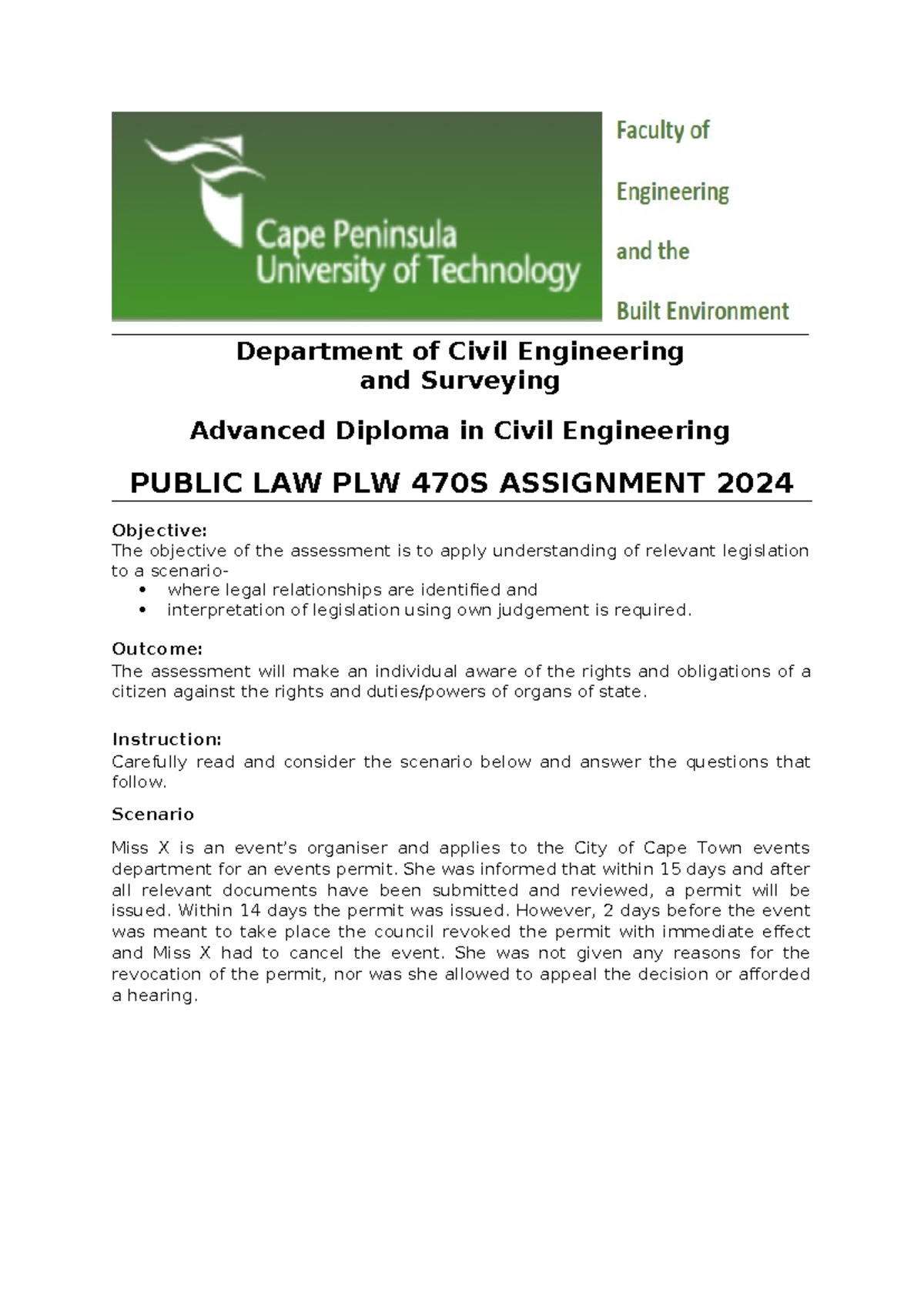 Adv Dip PLW470s GA 2024 - Department of Civil Engineering and Surveying ...