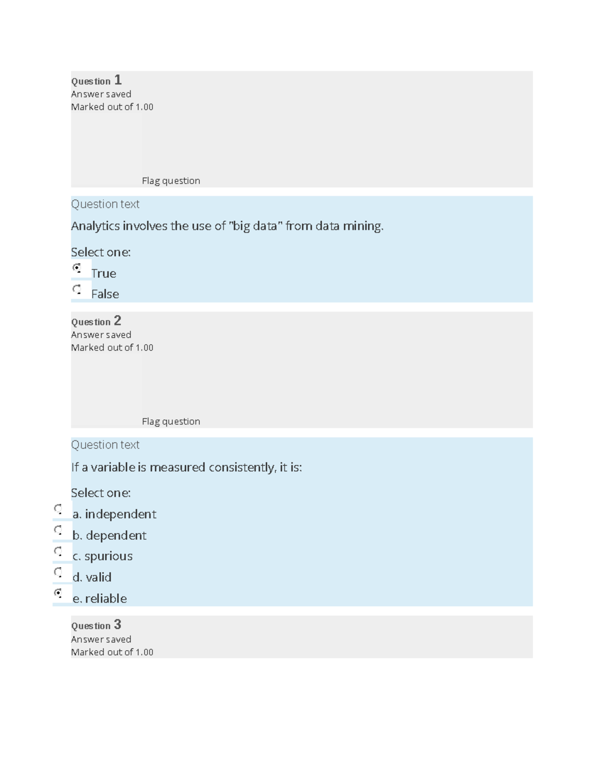 Final Quiz 3302 - Assignment - Question 1 Answer saved Marked out of 1. Flag question Question ...