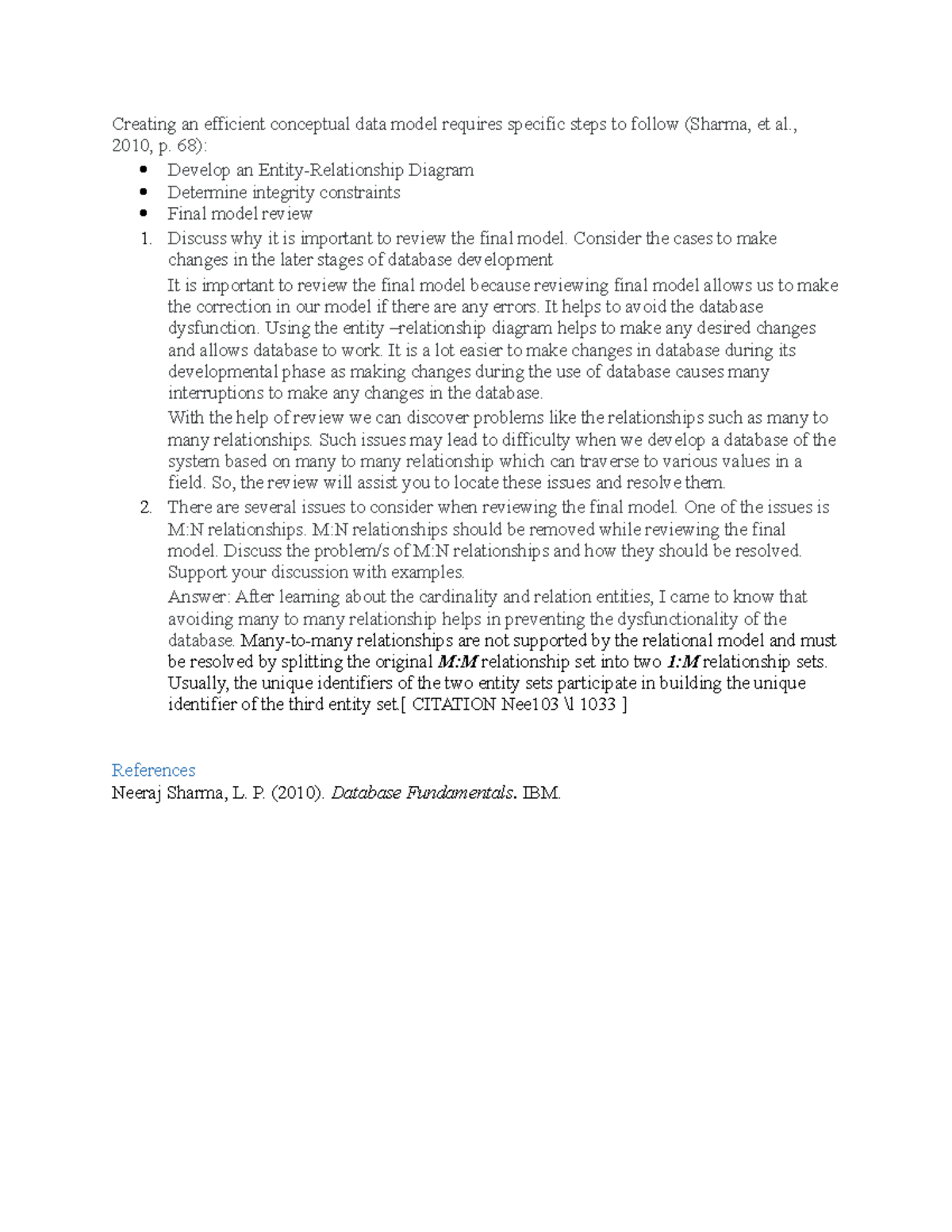 UNIT 2 Discussion - Creating an efficient conceptual data model requires specific steps to ...