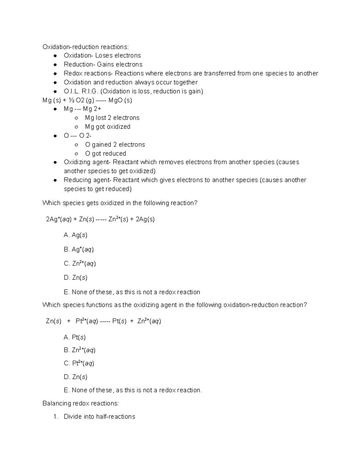Chem II Lecture Notes Electrochemistry Pt. 1 - Oxidation-reduction ...