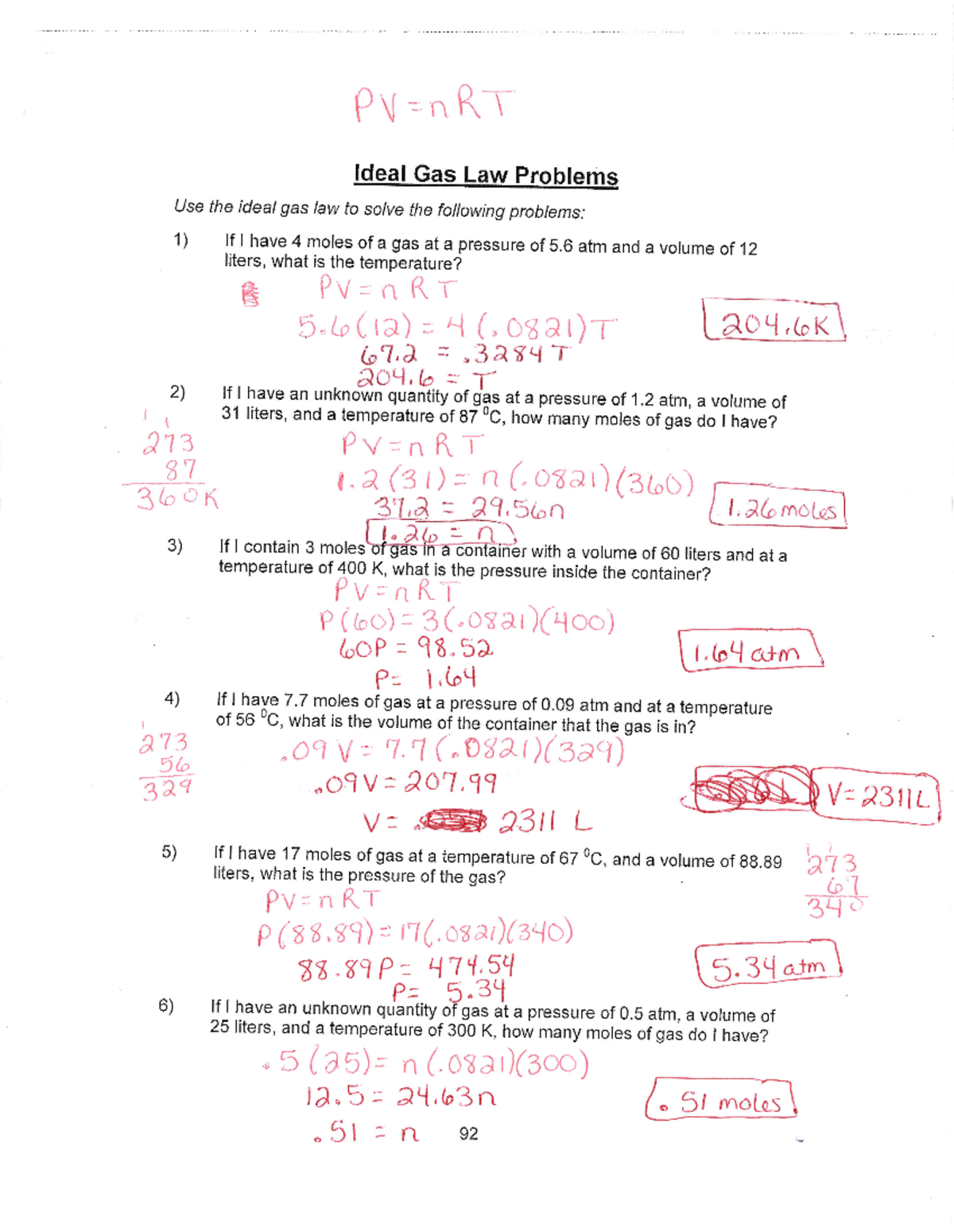 Answers to ideal gas law questions - ART 200 - Studocu