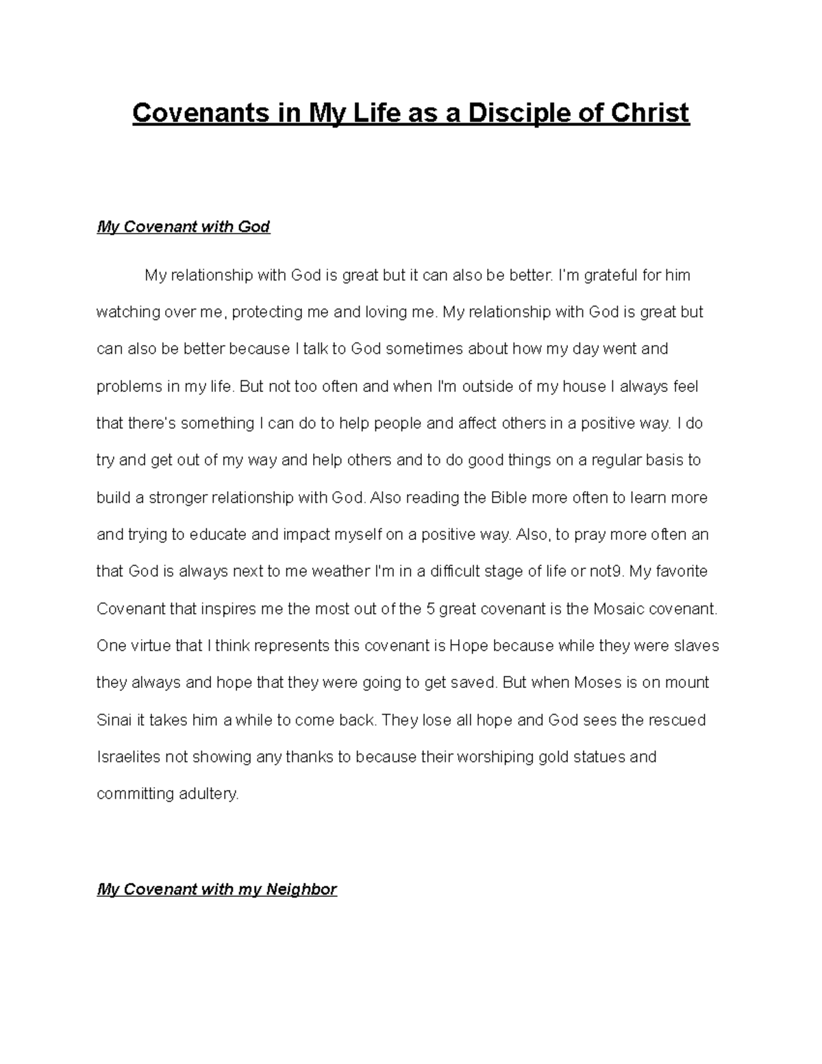 Covenant with God - Religion - Covenants in My Life as a Disciple of ...