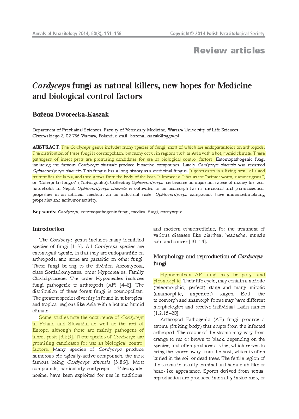 Cordyceps fungi as natural killers - Introduction The Cordyceps genus ...