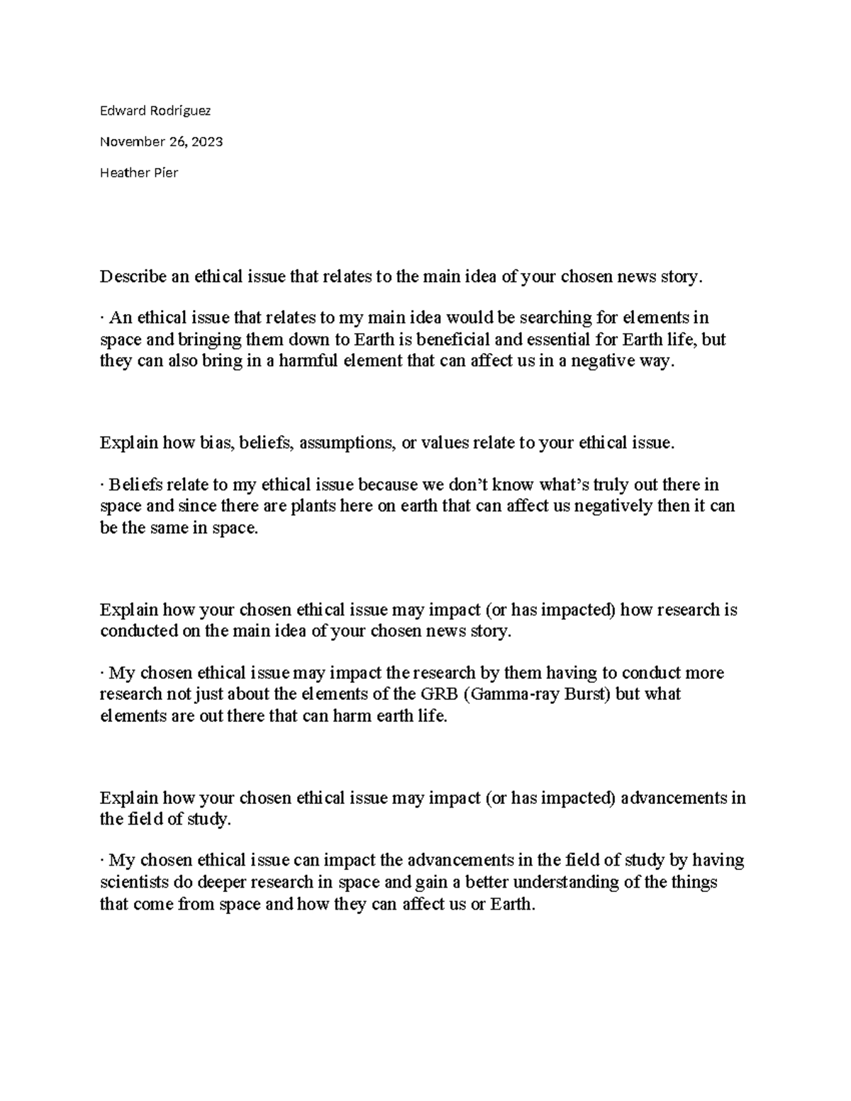 5-2 - Edward Rodriguez November 26, 2023 Heather Pier Describe an ...