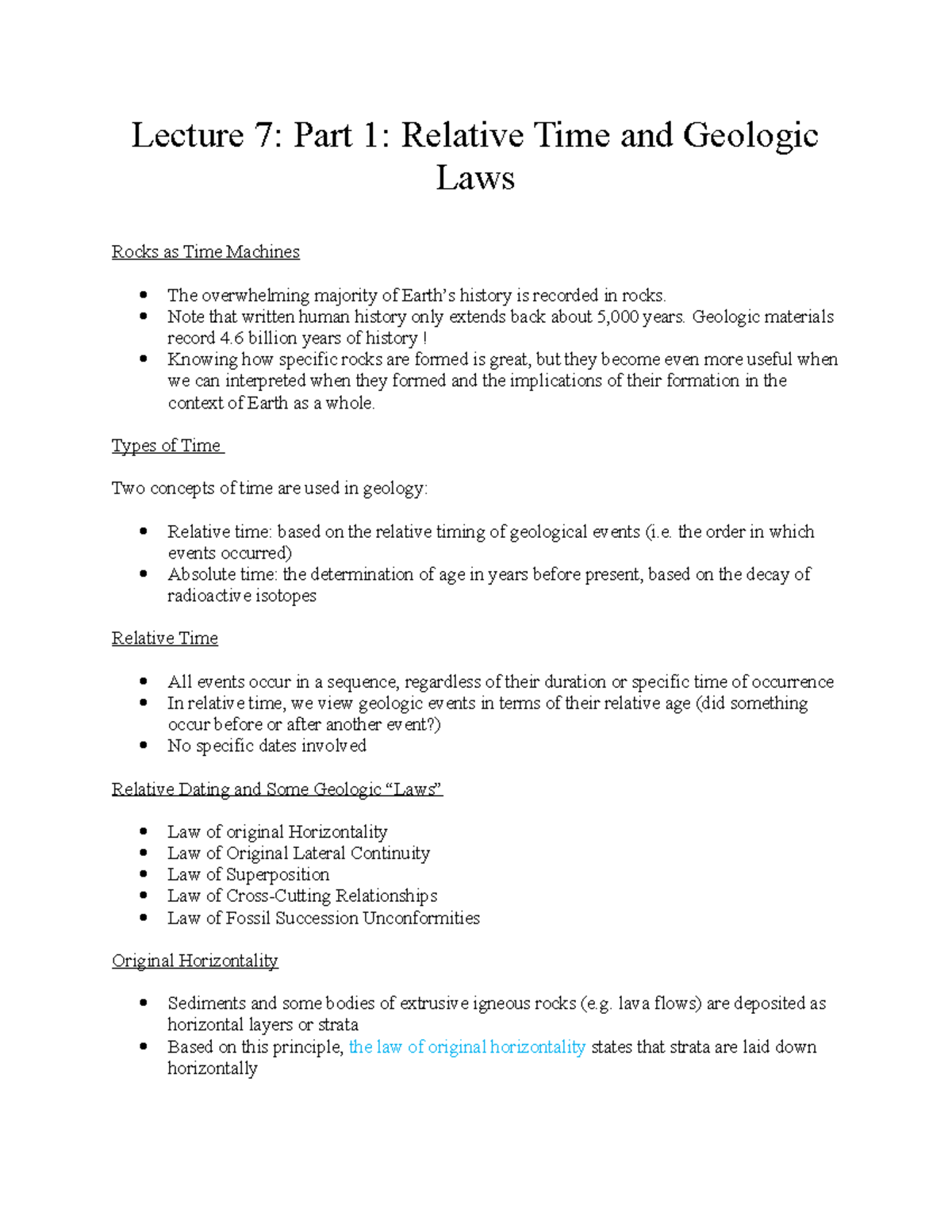 Geologic Time Lecture Notes - Lecture 7: Part 1: Relative Time and ...