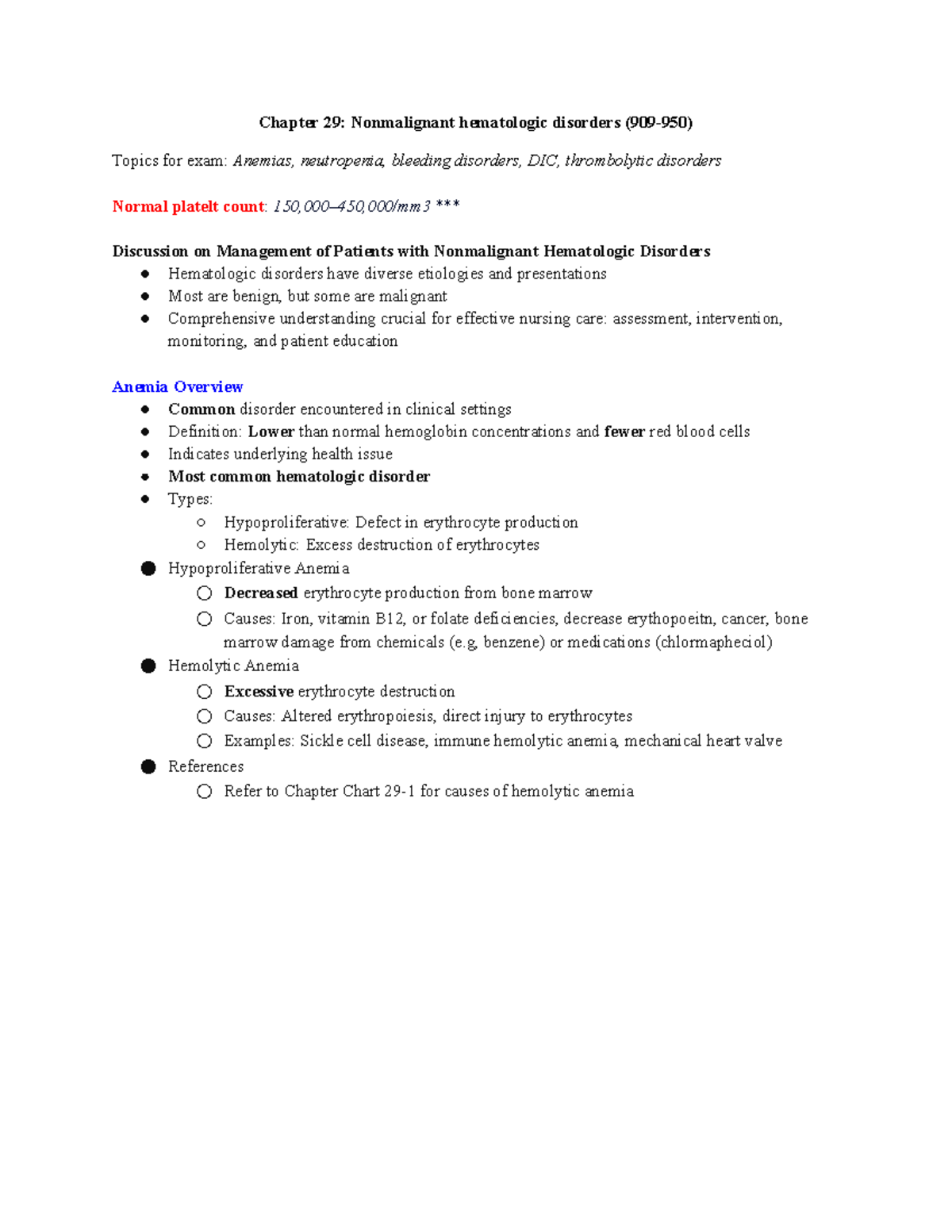 Chapter 29 - notes - Chapter 29: Nonmalignant hematologic disorders ...