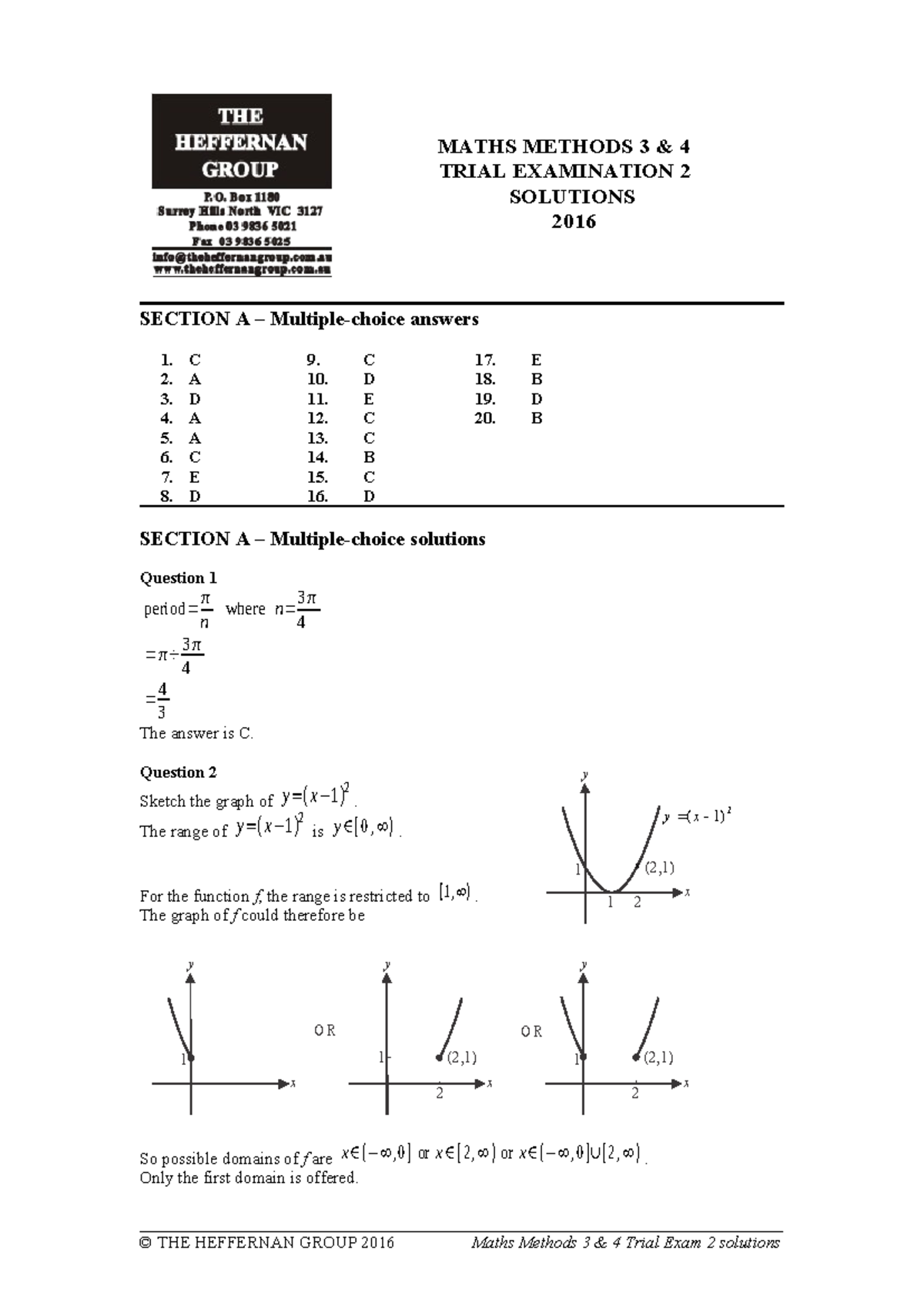 2016 Maths Methods Units 3 & 4 Exam 2 solutions - MATHS METHODS 3 & 4 ...