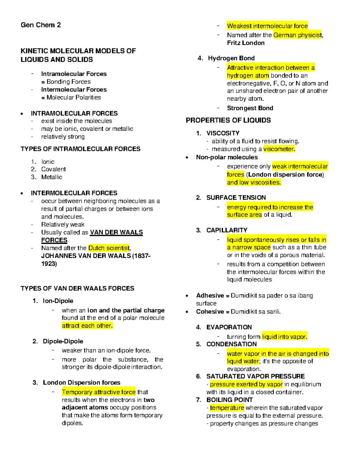 Gen-Chem-2 Reviewer - Gen Chem 2 KINETIC MOLECULAR MODELS OF LIQUIDS ...