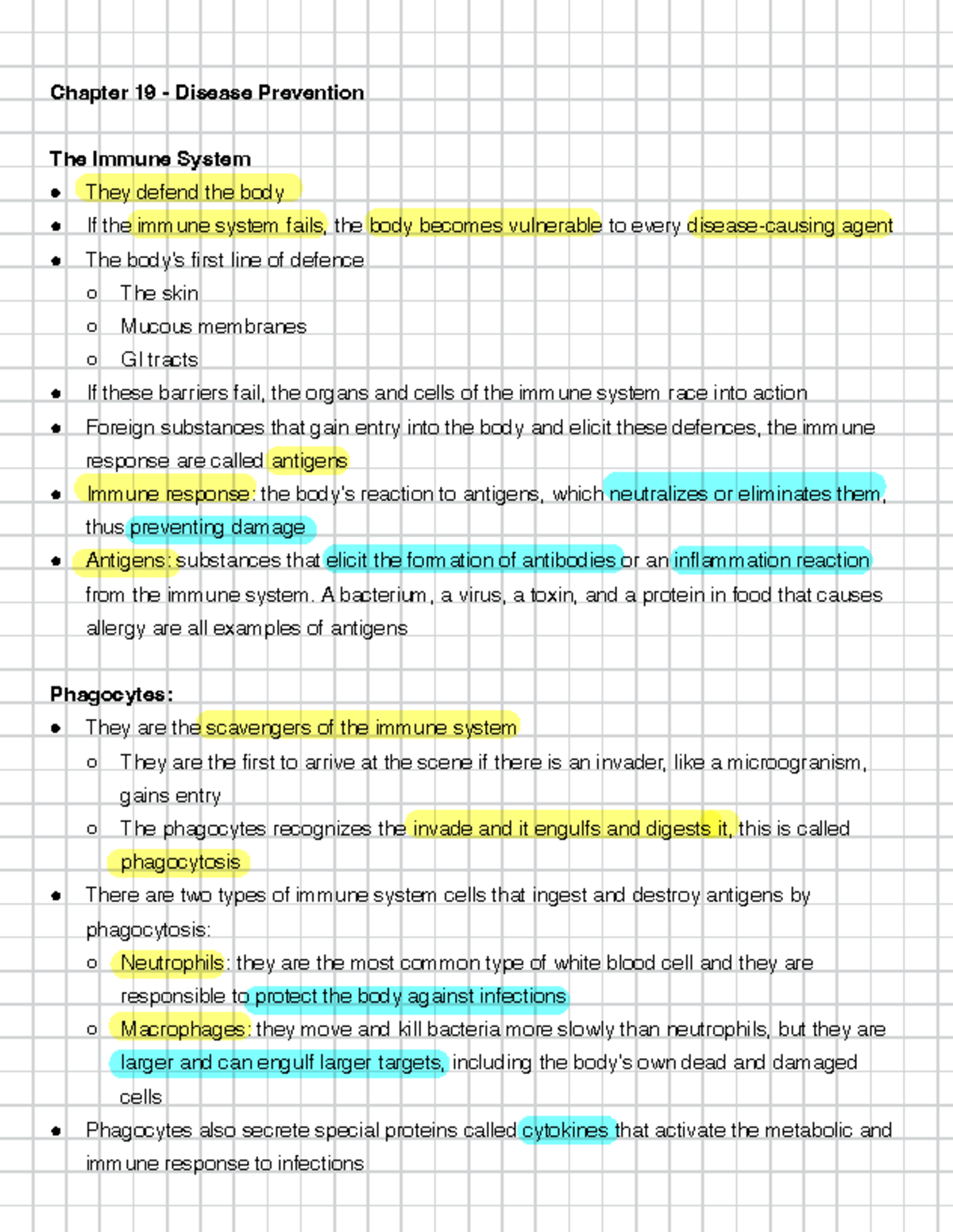 Quiz 5 Study Notes - Chapter 19 - Disease Prevention The Immune System ...