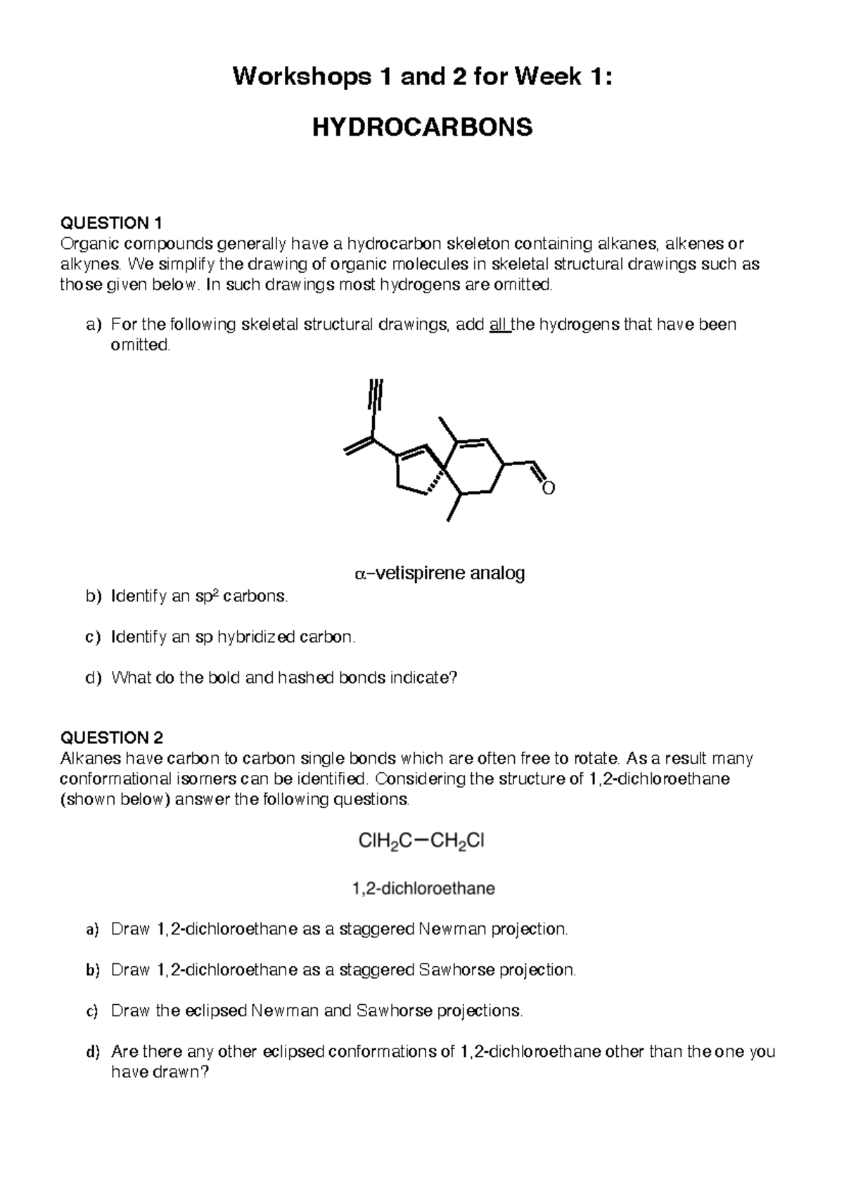 Week 1 worksheet - Workshops 1 and 2 for Week 1: HYDROCARBONS QUESTION ...