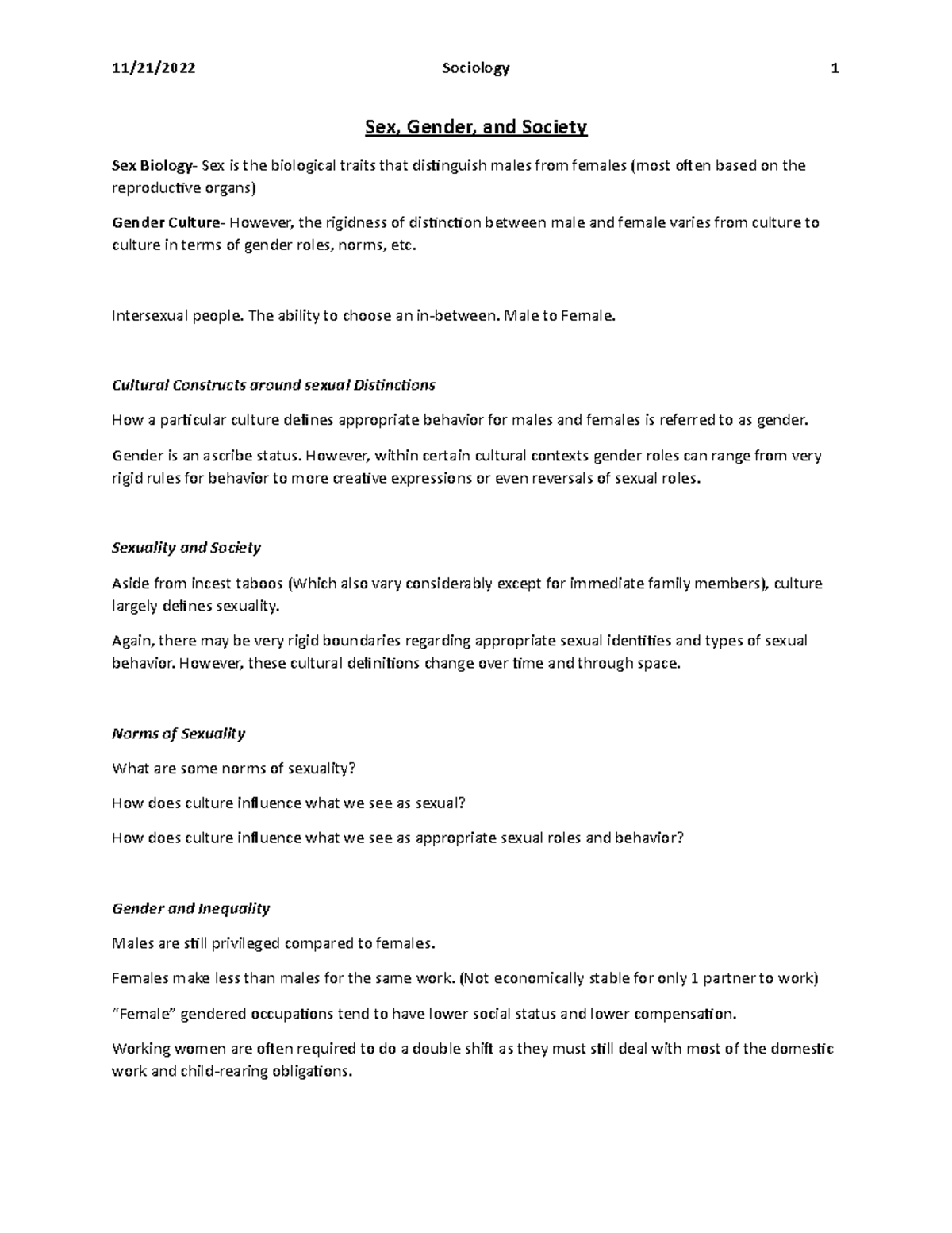 Sex, Gender, and Society - 11/21/2022 Sociology 1 Sex, Gender, and ...