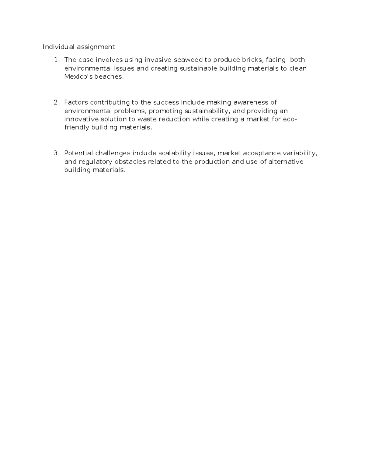 INdividual - assessment questions - Individual assignment 1. The case ...