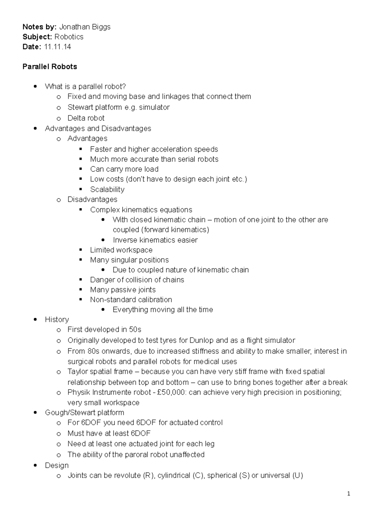 November 11 lecture - Notes by: Jonathan Biggs Subject: Robotics Date ...