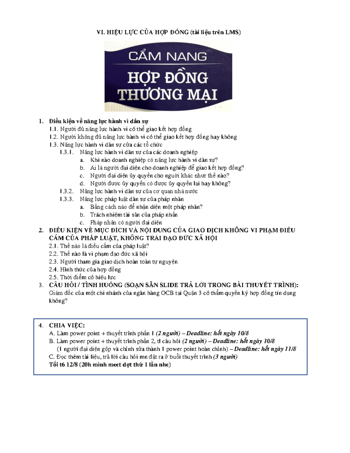 Thuyết trình Luật doanh nghiệp - VI. HIỆU LỰC CỦA HỢP ĐỐNG (tài liệu ...