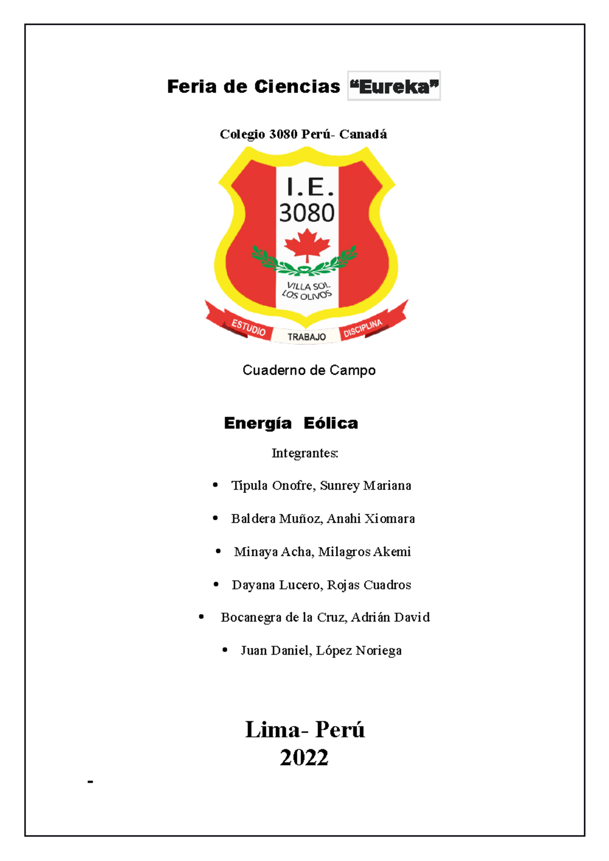 Cuaderno de Campo Energia Eorica - Feria de Ciencias “Eureka” Colegio ...